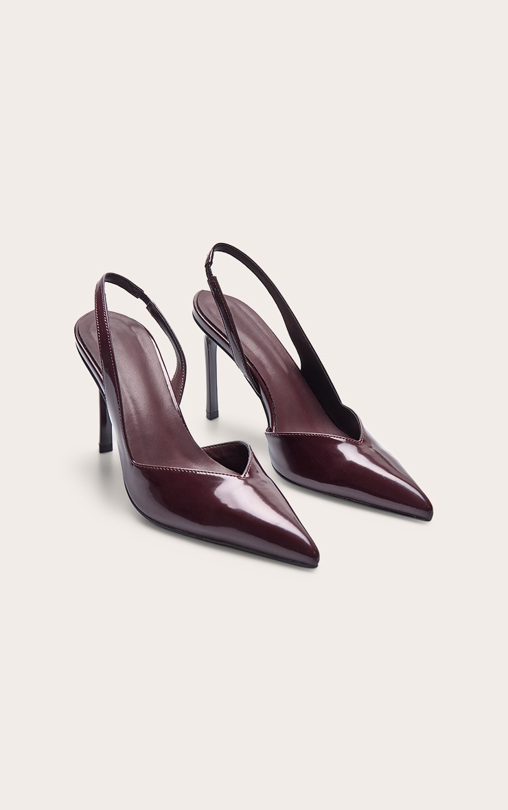 Burgundy Pu Slingback Heeled Court Shoe | Footwear | PLT