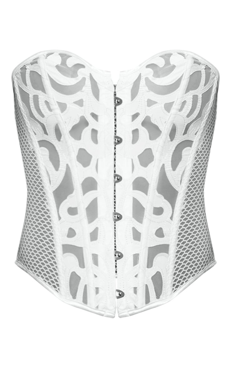 White Textured Mesh Ribbon Back Corset | PrettyLittleThing USA