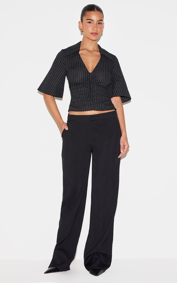 Black Pinstripe Fitted Boxy Sleeve Shirt | Tops | PLT USA