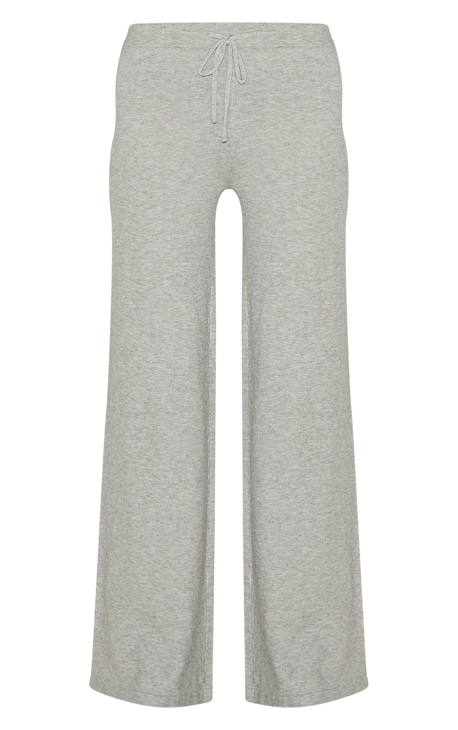 Ash Grey Knit Drawstring Waist Wide Leg Trousers | Knitwear | PLT
