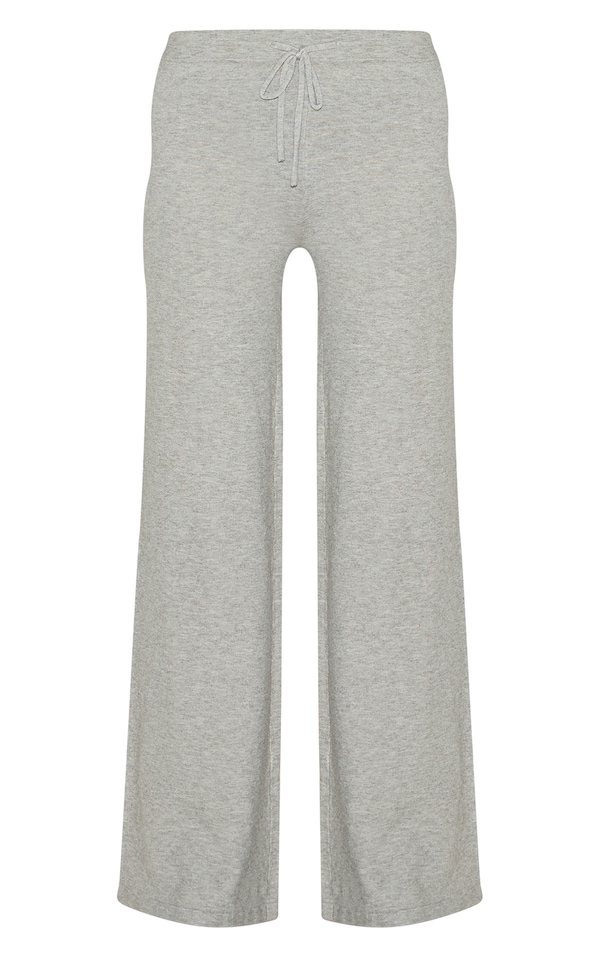 Ash Grey Knit Drawstring Waist Wide Leg Trousers | Knitwear | PLT