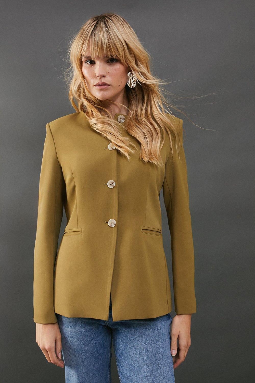 Warehouse Olive Waisted Fitted Blazer | PLT