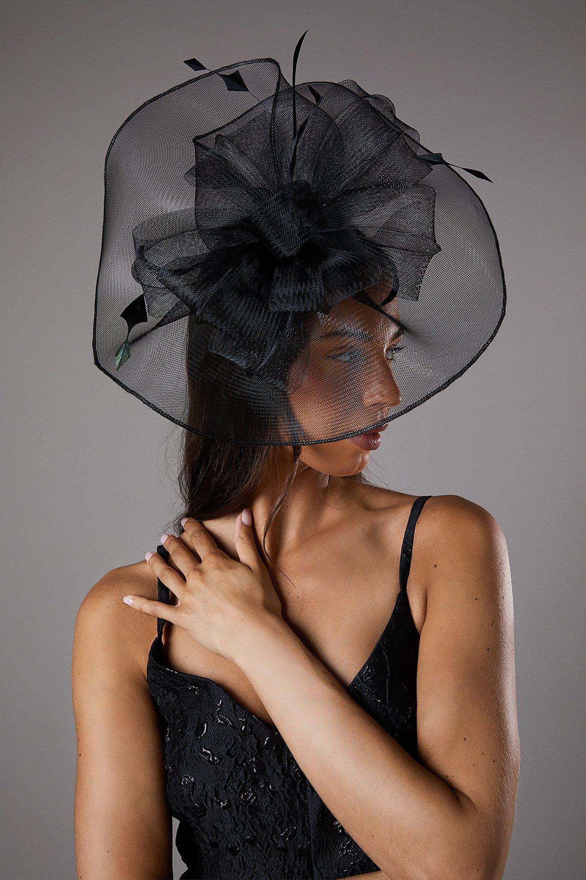 Coast Black Structured Mesh Bow Flat Fascinator | PLT