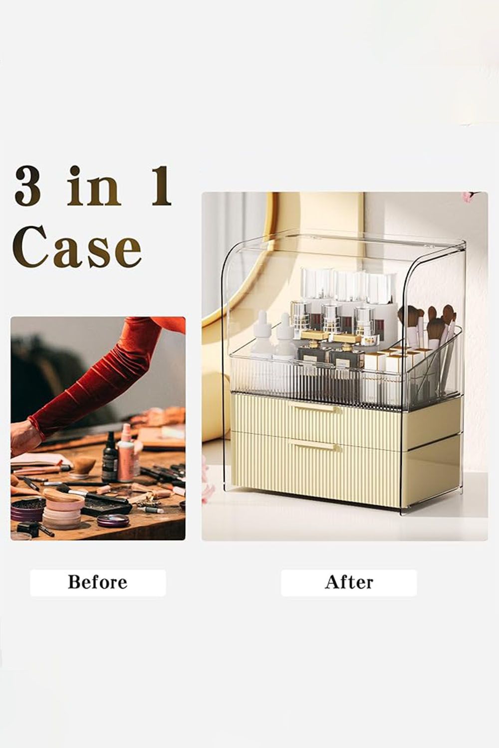 SHEONLY Yellow 3-Tier Transparent Cosmetics Storage Organizer With 2 ...