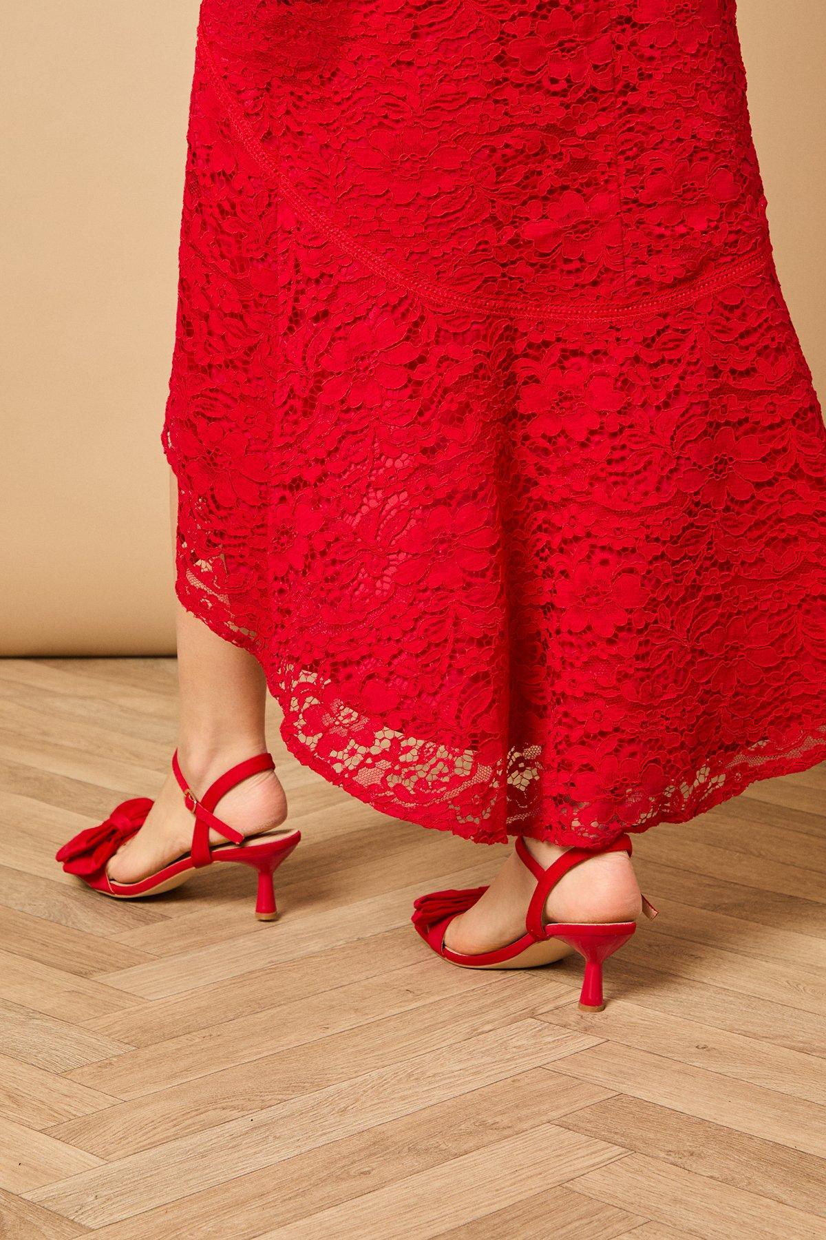 Oasis Red Marsha Faux Suede Bow Detail Kitten Heeled Sandals ...