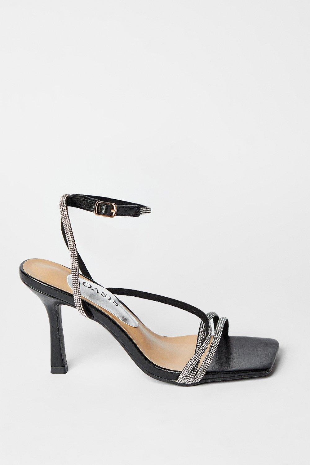 Oasis Black Valencia Faux Leather Diamante Asymmetric High Stiletto ...