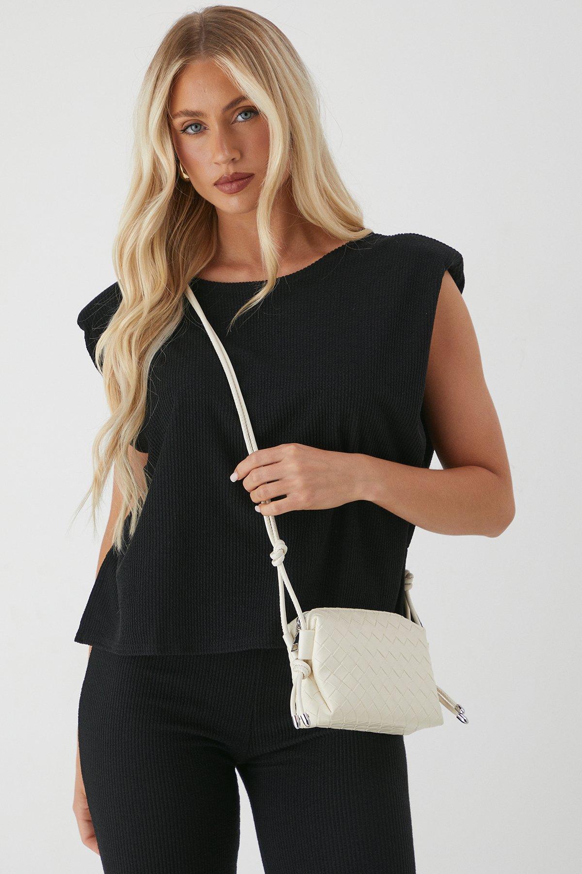 MissPap Cream Premium Leather Look Weave Cross Body Bag | PrettyLittleThing