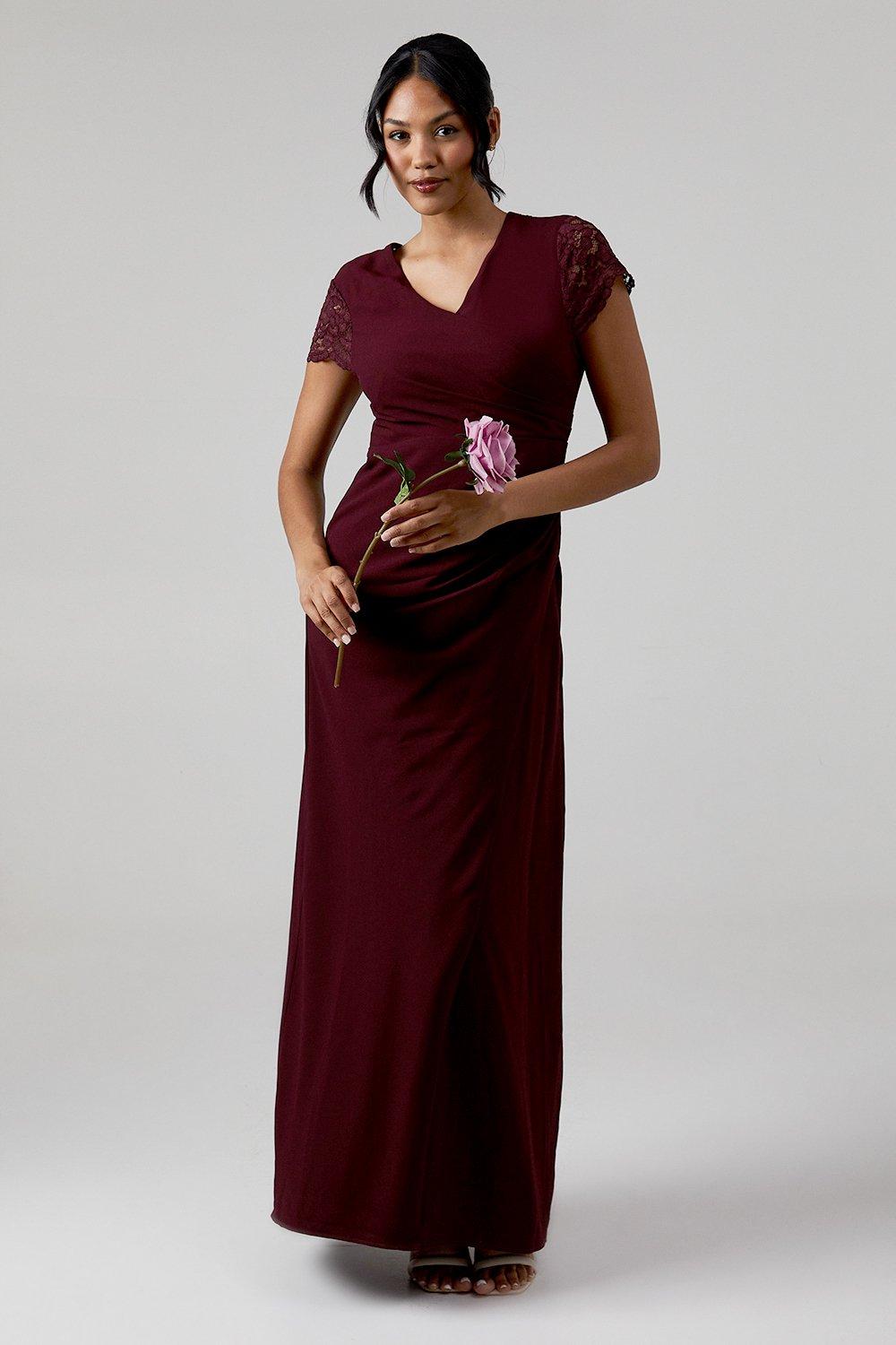 Coast Malbec Lace Wrap Over Crepe Bridesmaid Maxi Dress | PLT