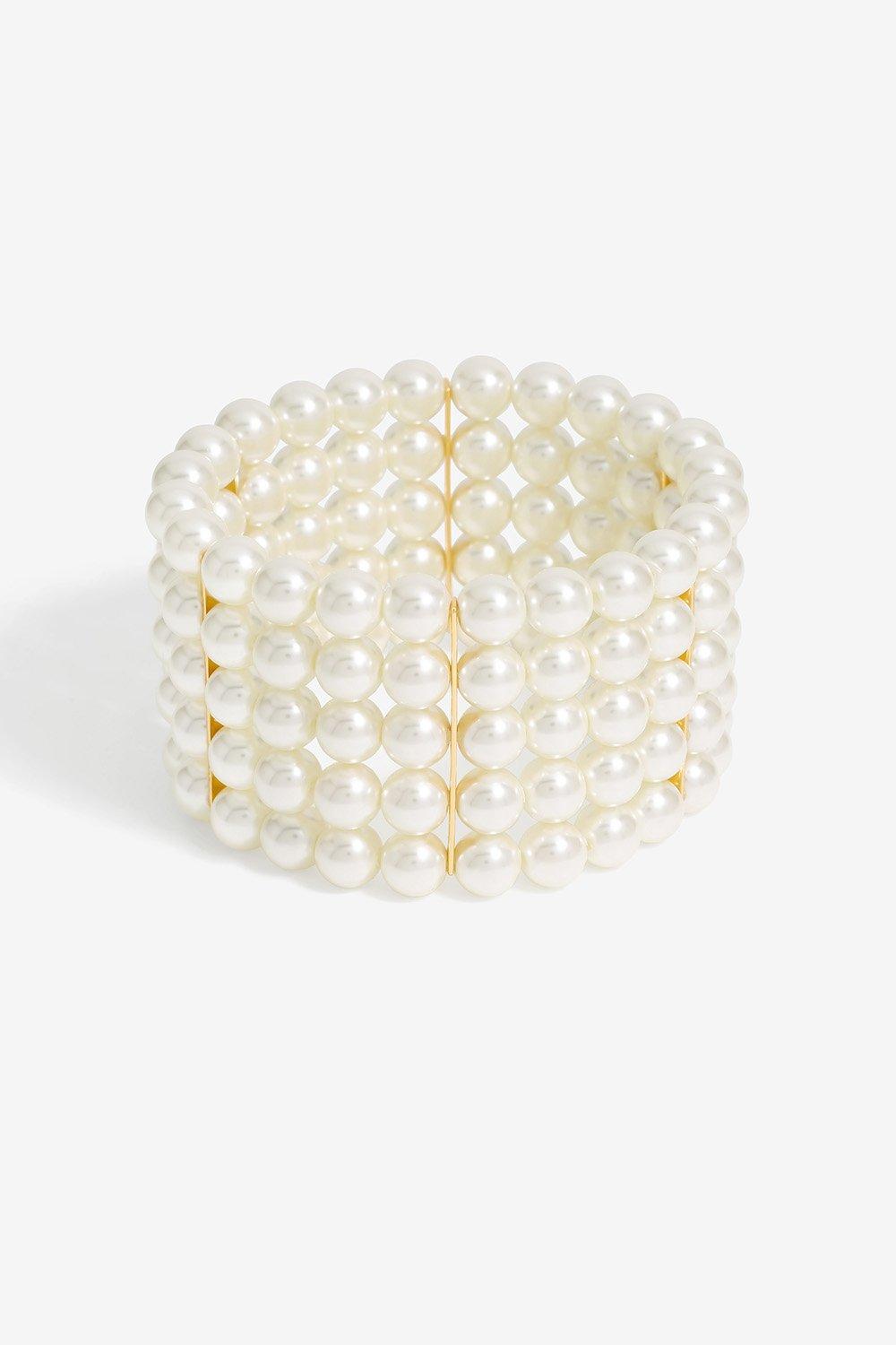Jon Richard Gold Multi Row Pearl Stretch Wristwear | PrettyLittleThing