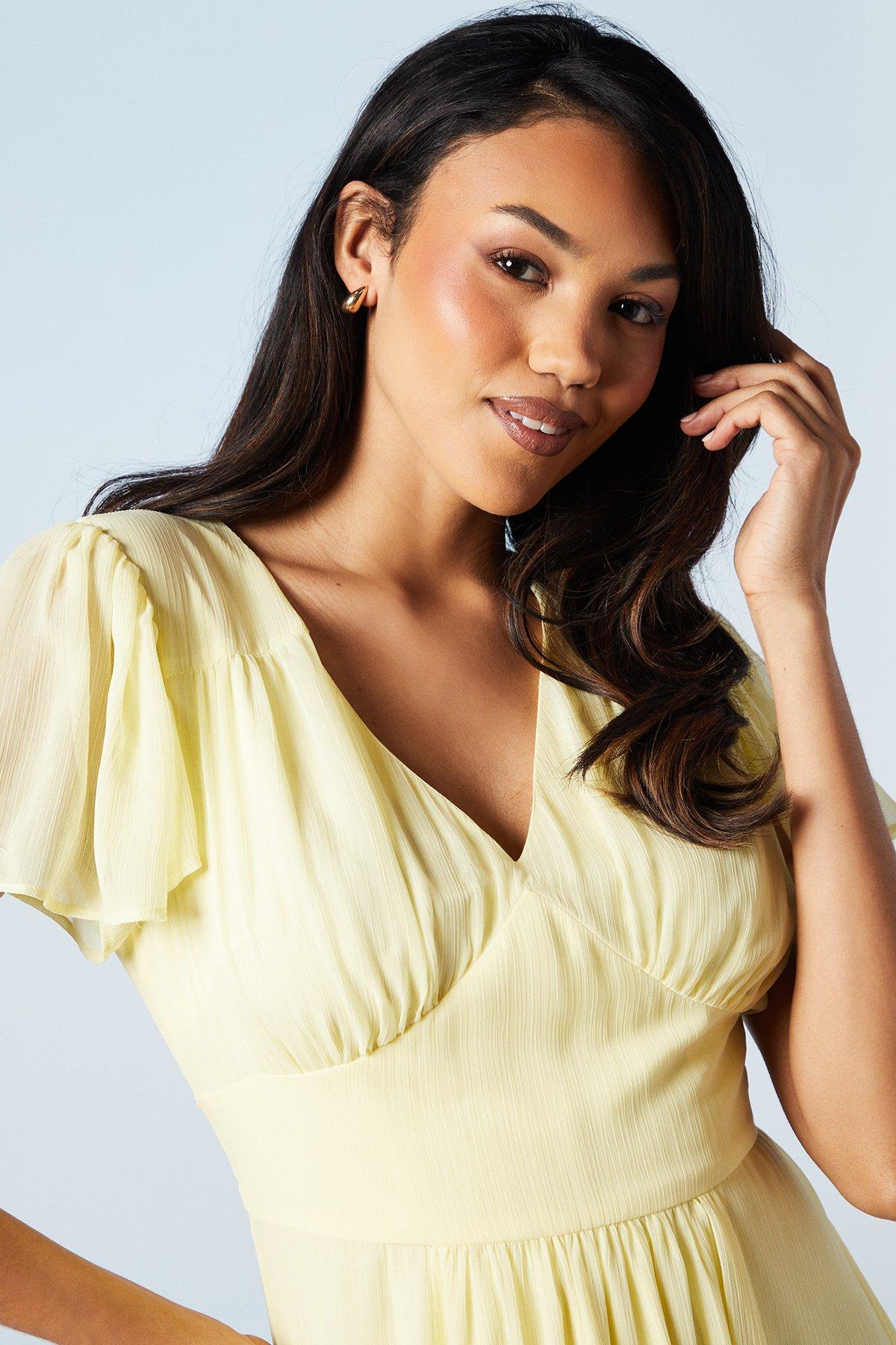 Coast Lemon Angel Sleeve Georgette Bridesmaid Maxi Dress | PLT