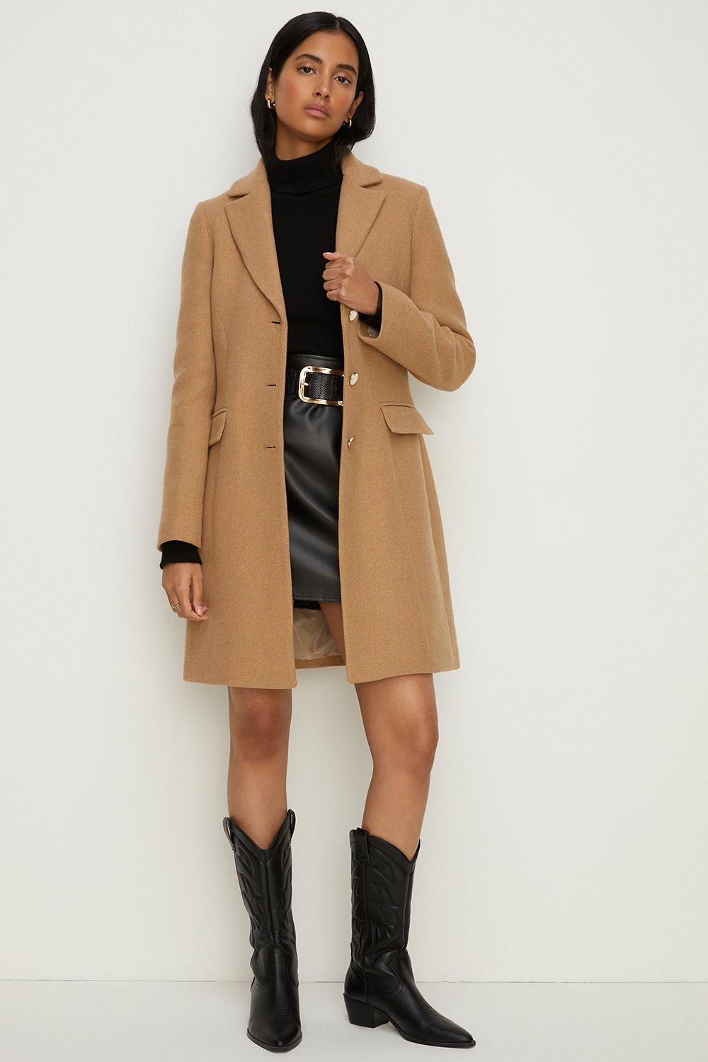 Oasis Camel Premium Italian Wool Mix Tailored Coat | PrettyLittleThing