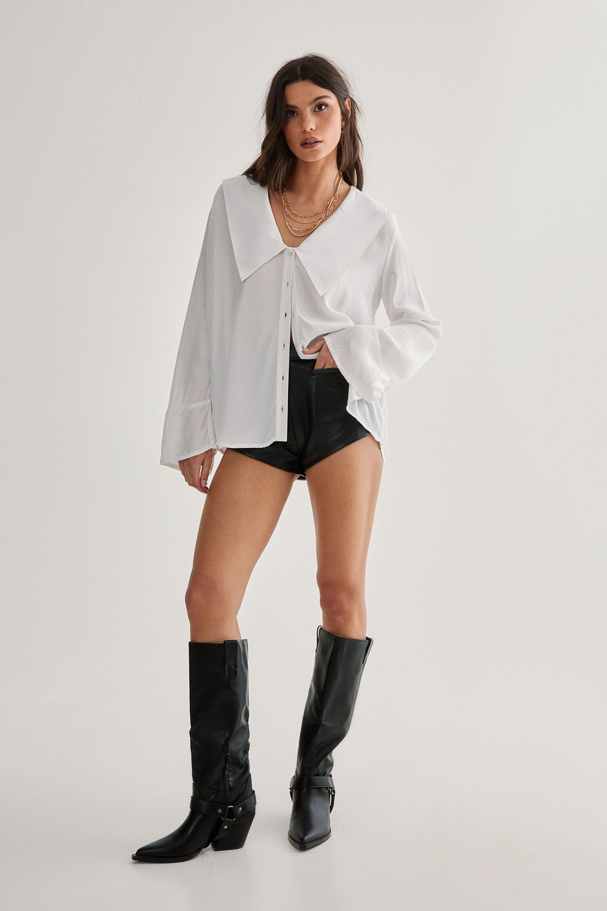 NastyGal White Oversized Collar Fluted Sleeve Shirt | PLT