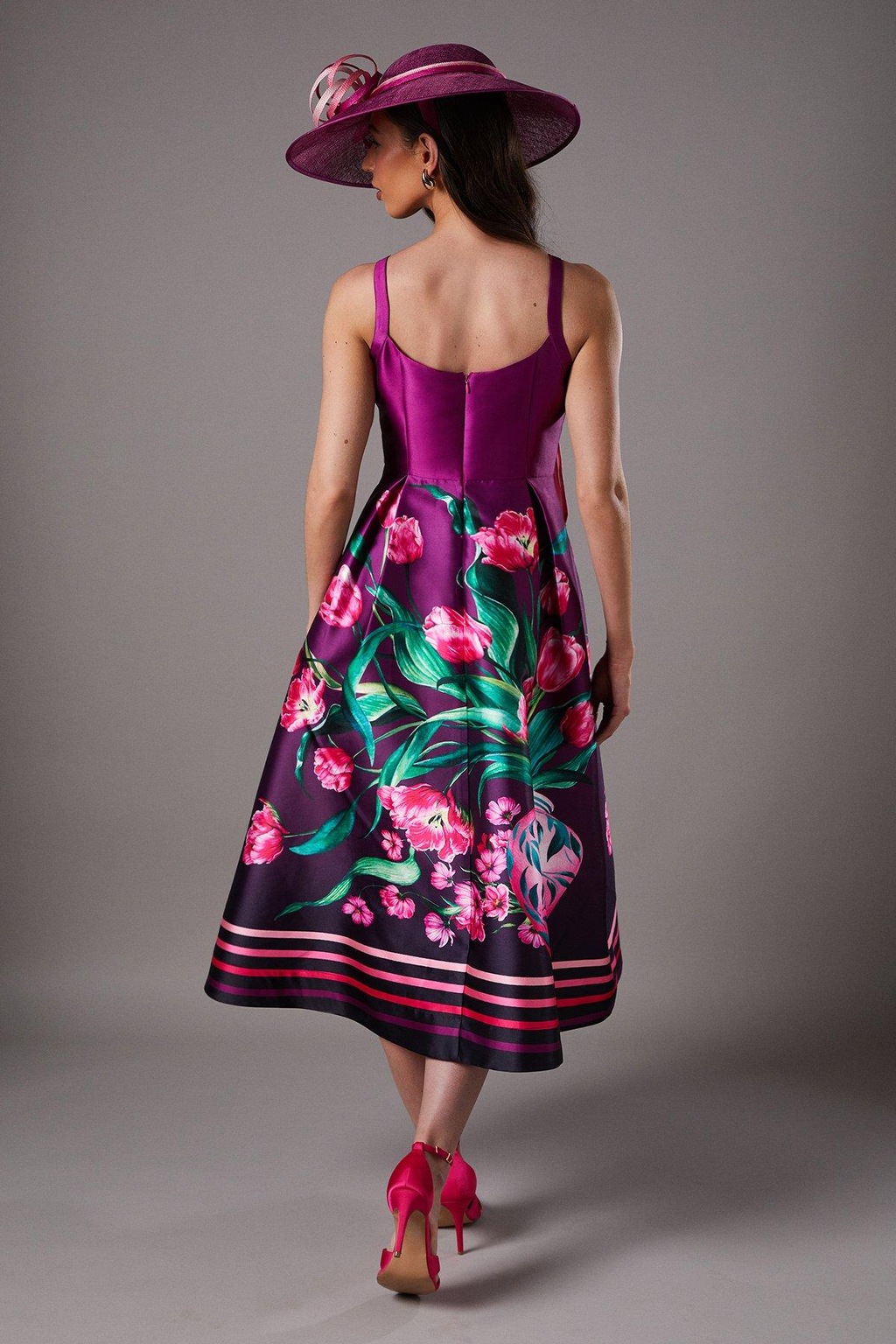 Coast Purple Lisa Tan Twill Tie Detail Printed Midi Dress ...