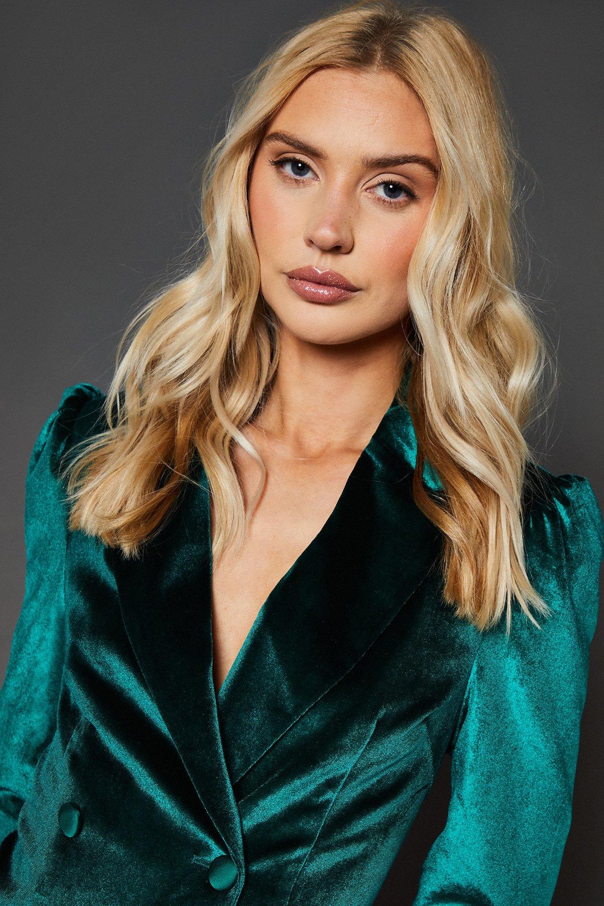 Dorothy Perkins Green Velvet Blazer Dress | PrettyLittleThing