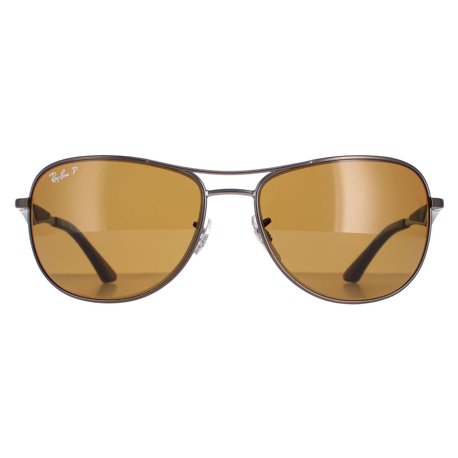 Ray-Ban Grey Aviator Gunmetal Brown Polarized 3519 Sunglasses | PLT