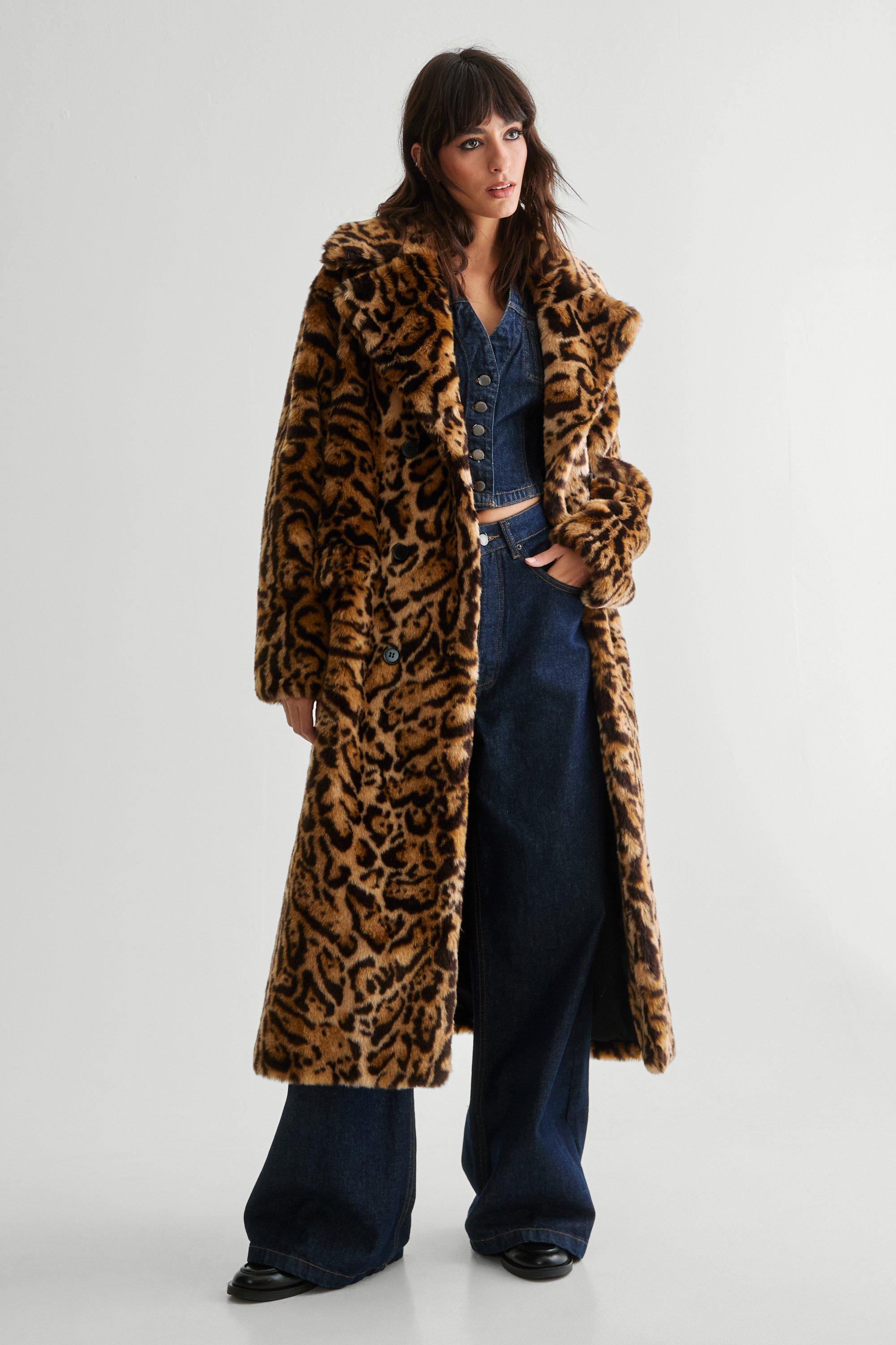 NastyGal Neutral Leopard Faux Fur Maxi Coat | PLT