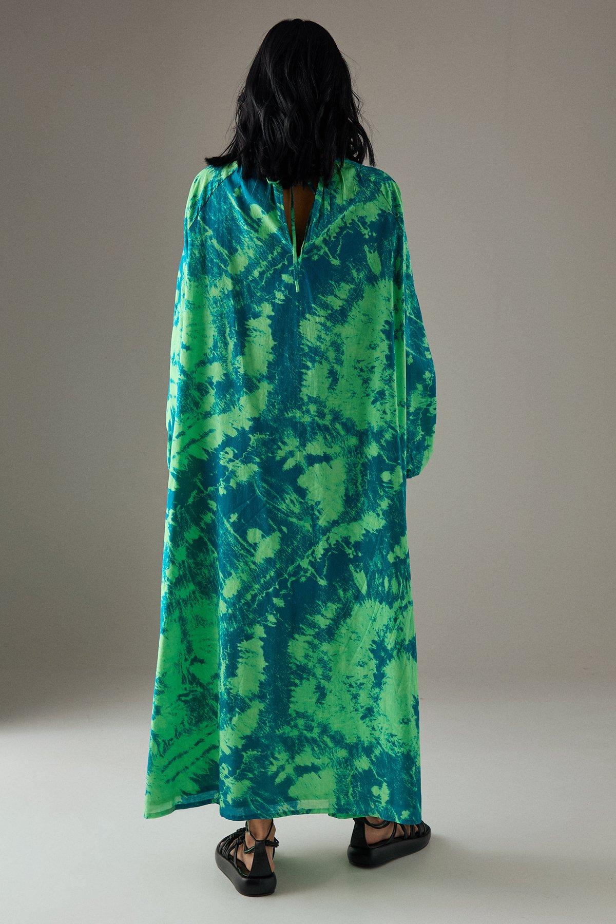 Warehouse Blue Cotton Trapeze Smock Midi Dress | PLT