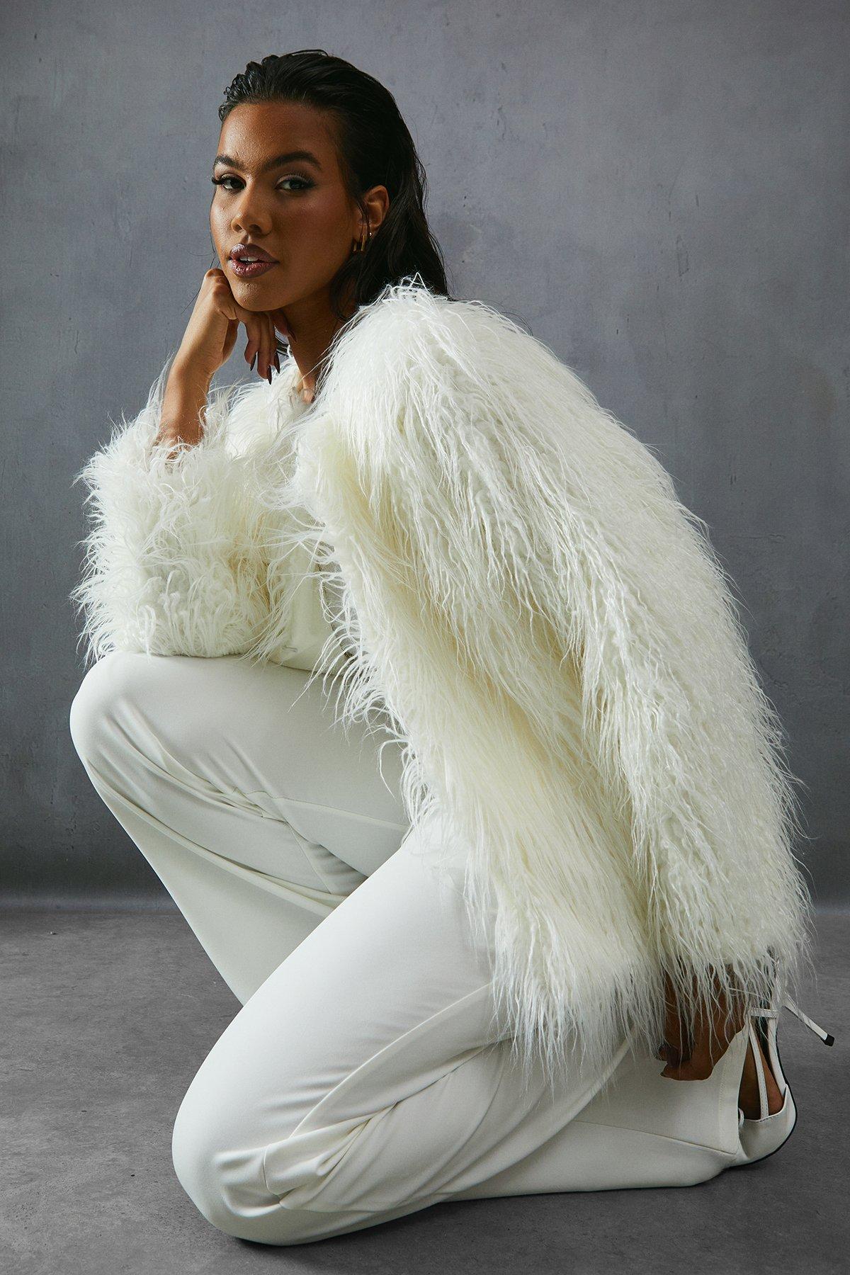 MissPap Cream Shaggy Faux Fur Coat | PLT