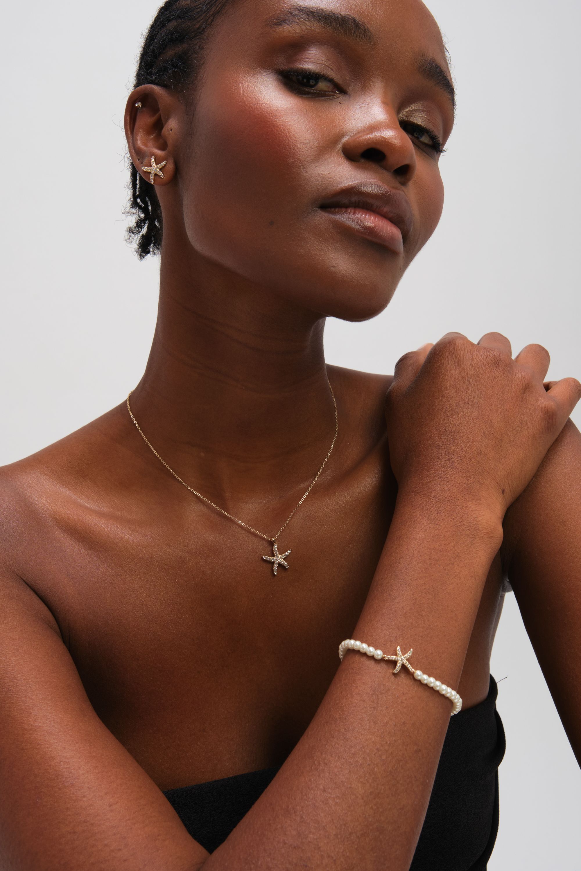 Jon Richard Gold Gold Plated Pave And Pearl Starfish Trio Set - Gift ...