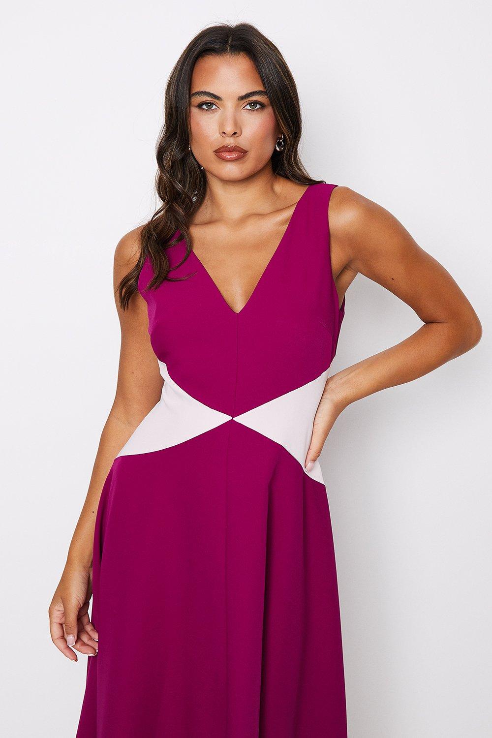 Coast Magenta Colour Block Drape Skirt Midi Dress | PLT