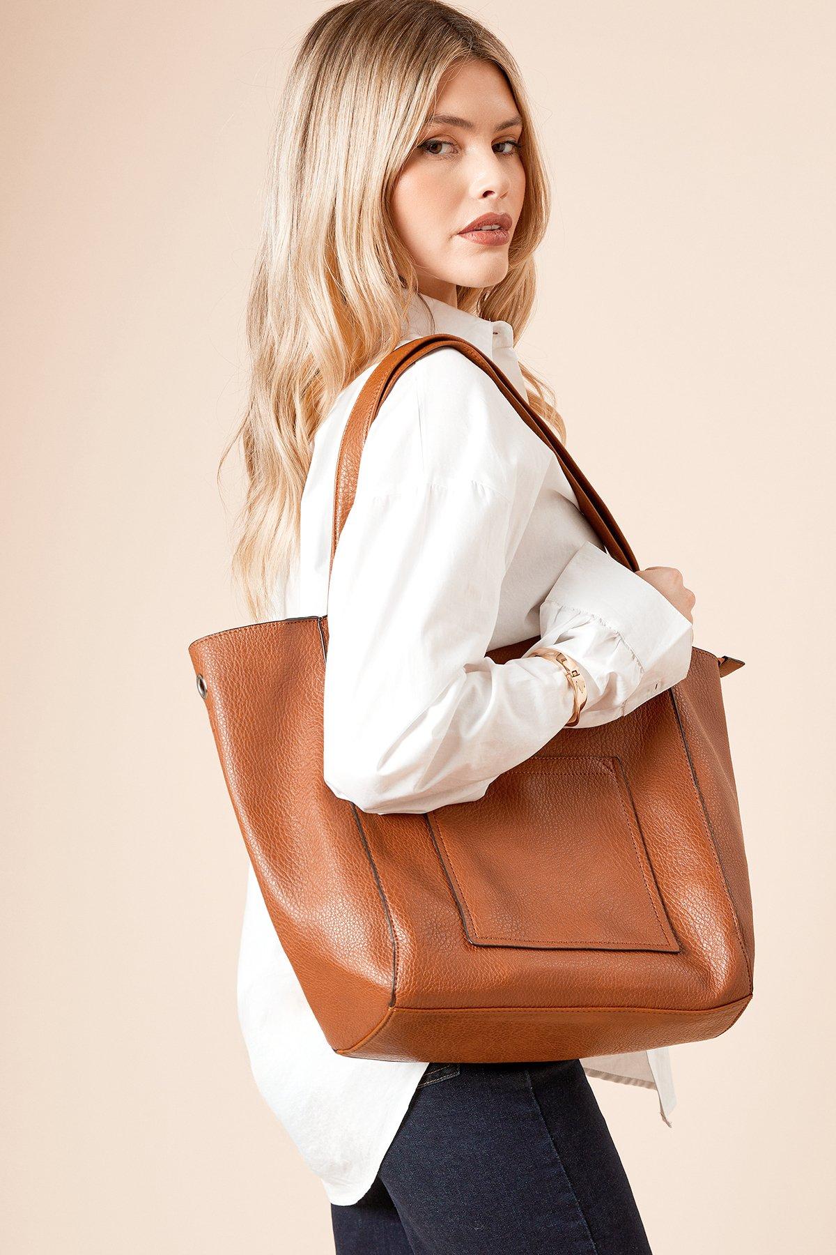 Dorothy Perkins Tan Robyn Oversized Shopper Bag With Detachable Pouch Bag | PrettyLittleThing