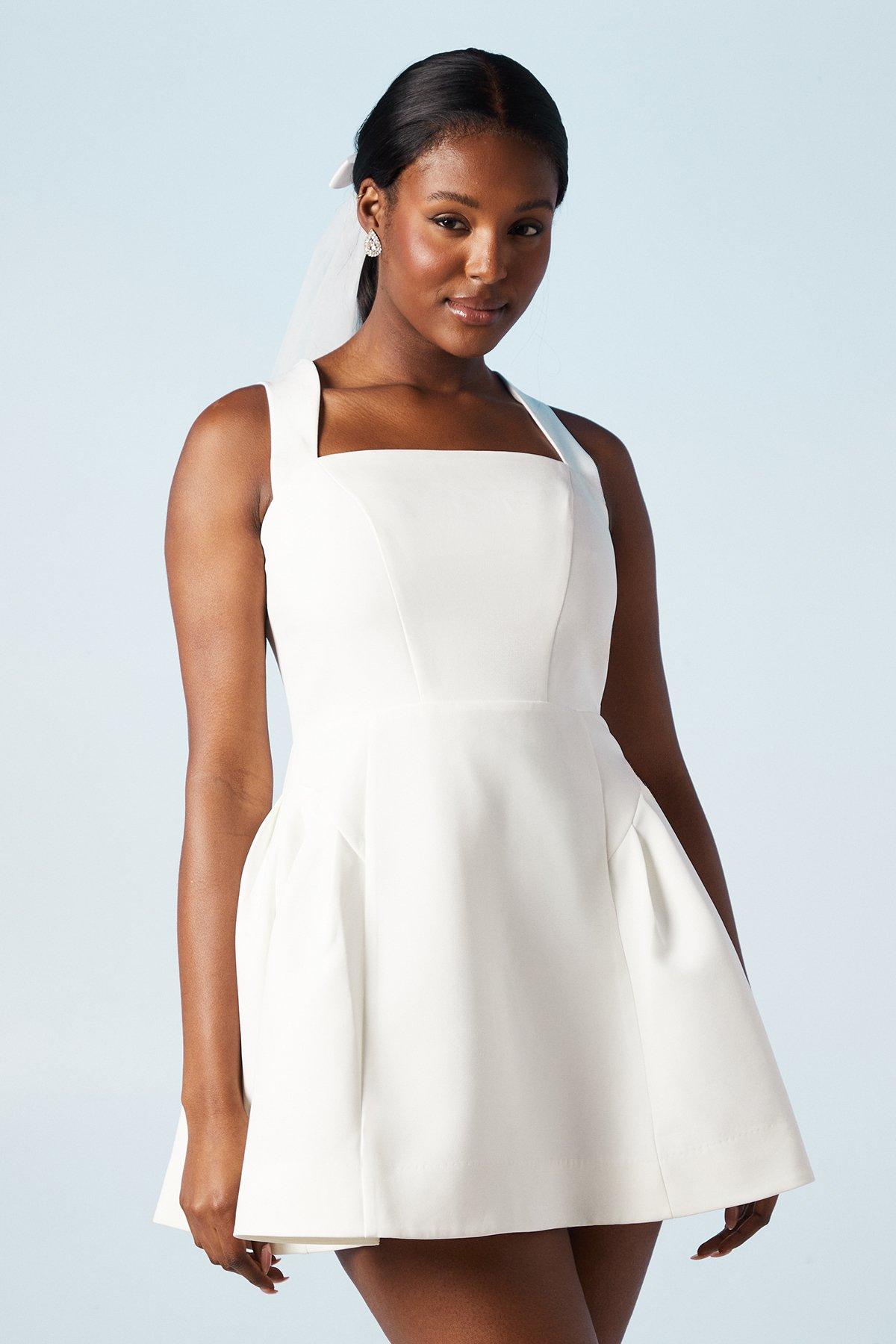 Coast Ivory Petite Bow Back Structured Crepe Bridal Mini Dress ...