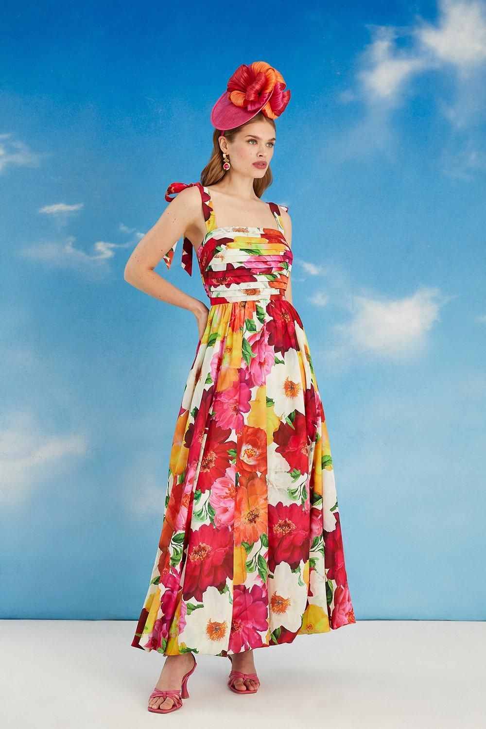 Coast Multi Lisa Tan Balloon Hem Tie Shoulder Maxi Dress | PLT