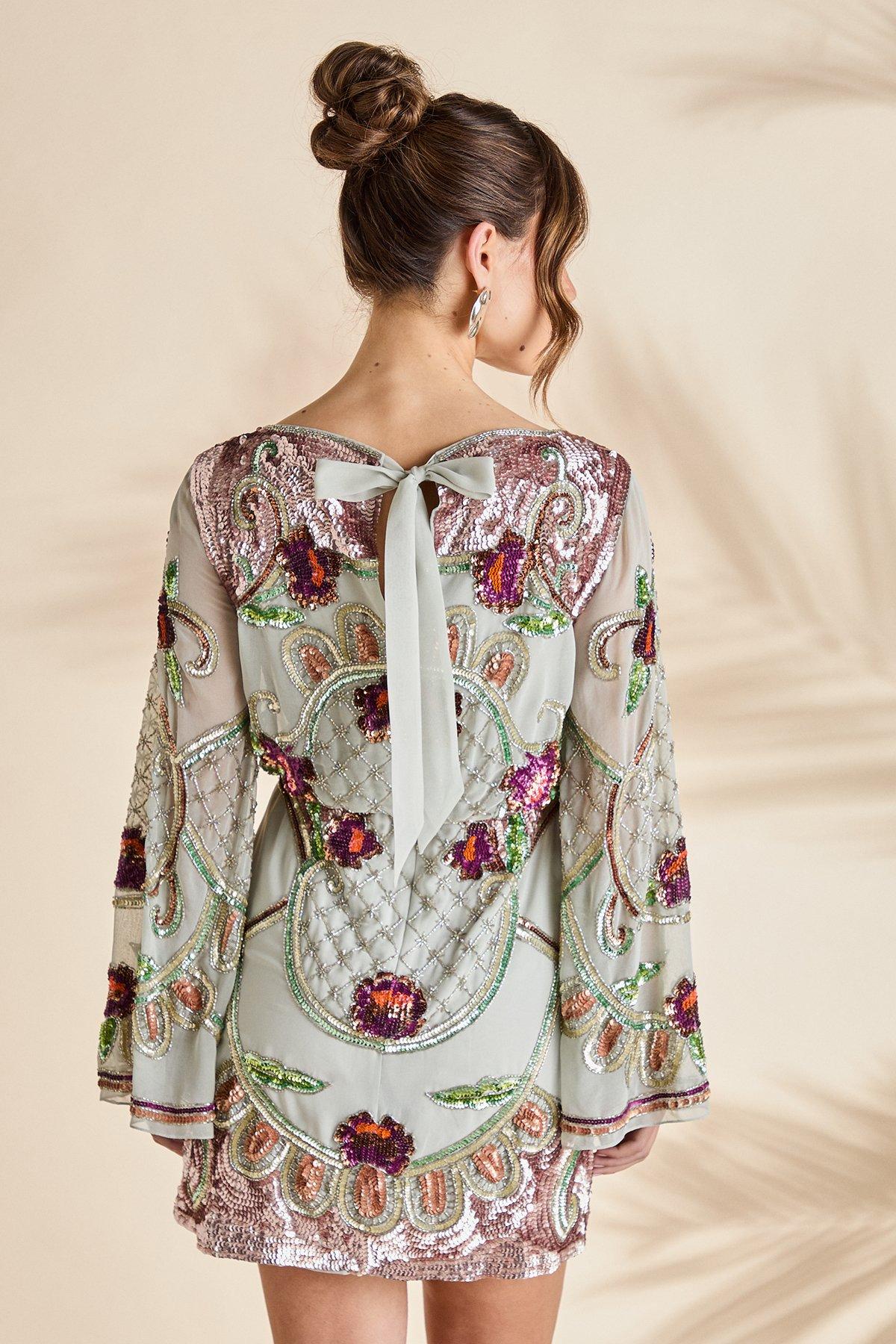 Coast Aqua Heavily Embellished Sequin Mini Dress | PLT