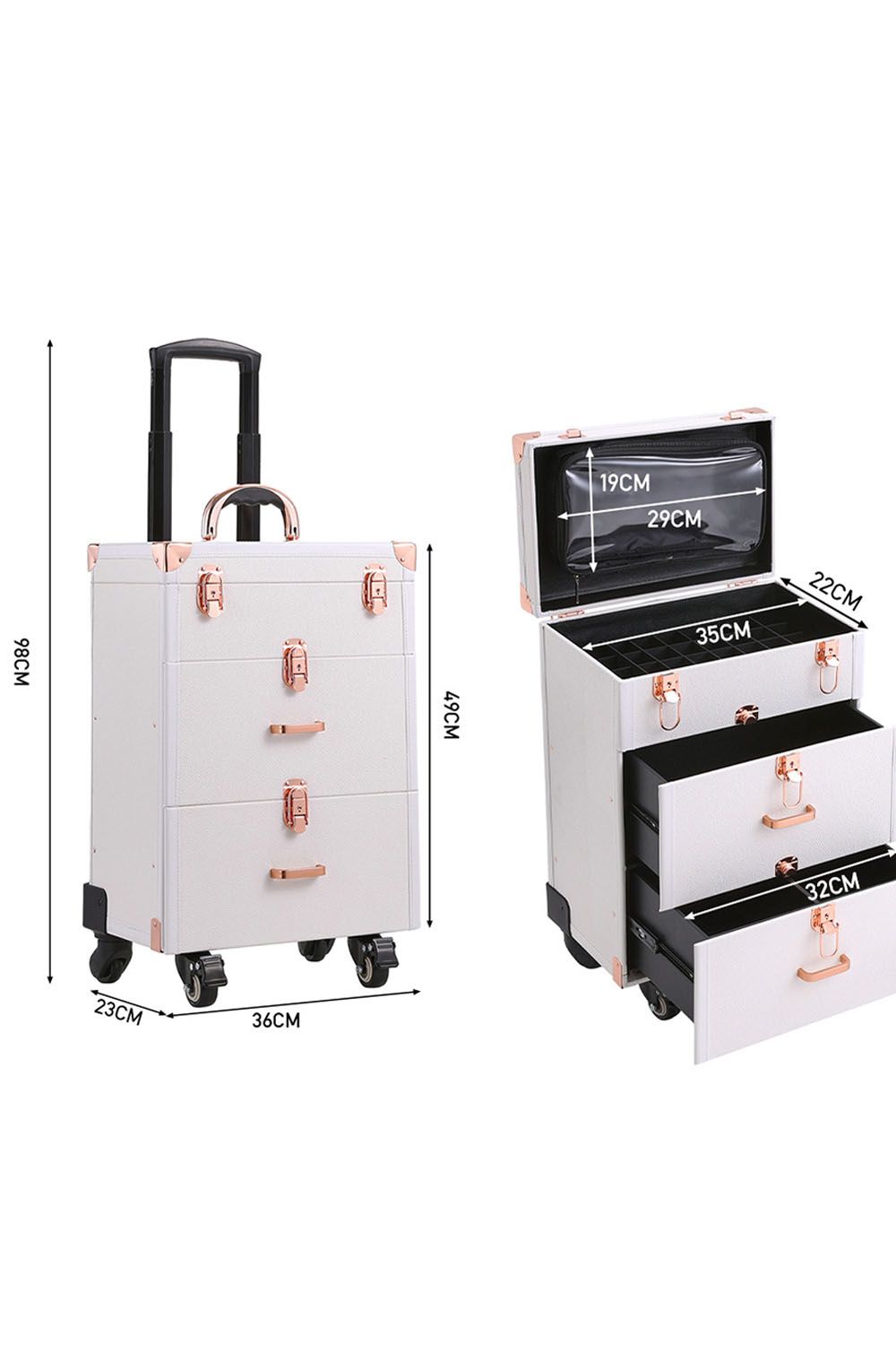Living And Home White 3 In 1 Professional Cosmetic Trolley Case Makeup ...