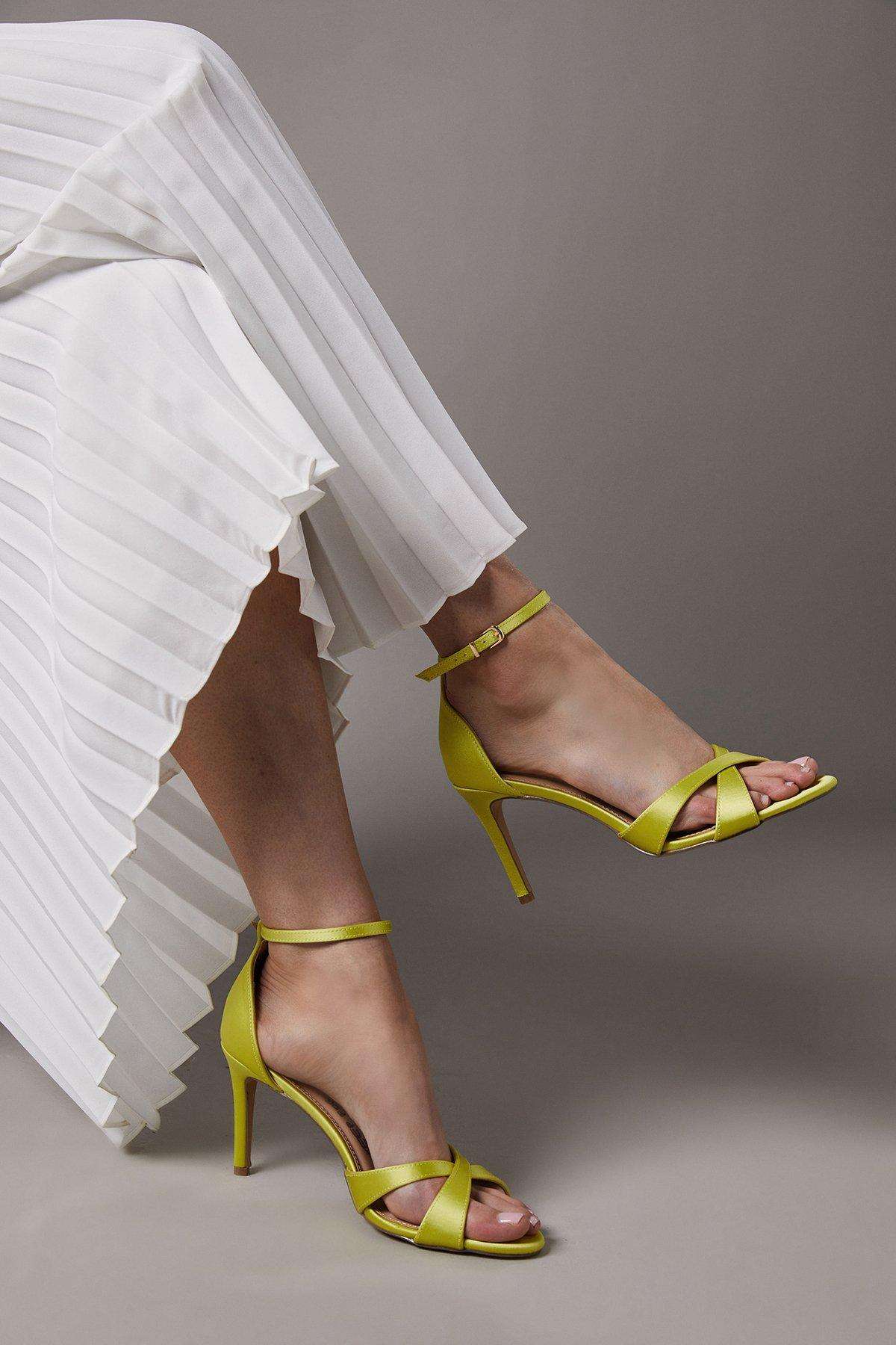 Coast Chartreuse Cadenza Satin Cross Strap High Stiletto Heel Sandals ...