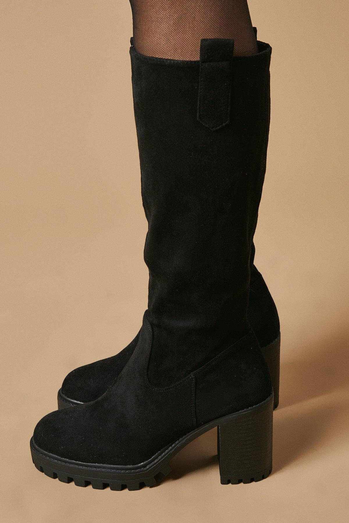 Oasis Natural Kera Faux Suede Chunky Platform Knee Boot | PrettyLittleThing