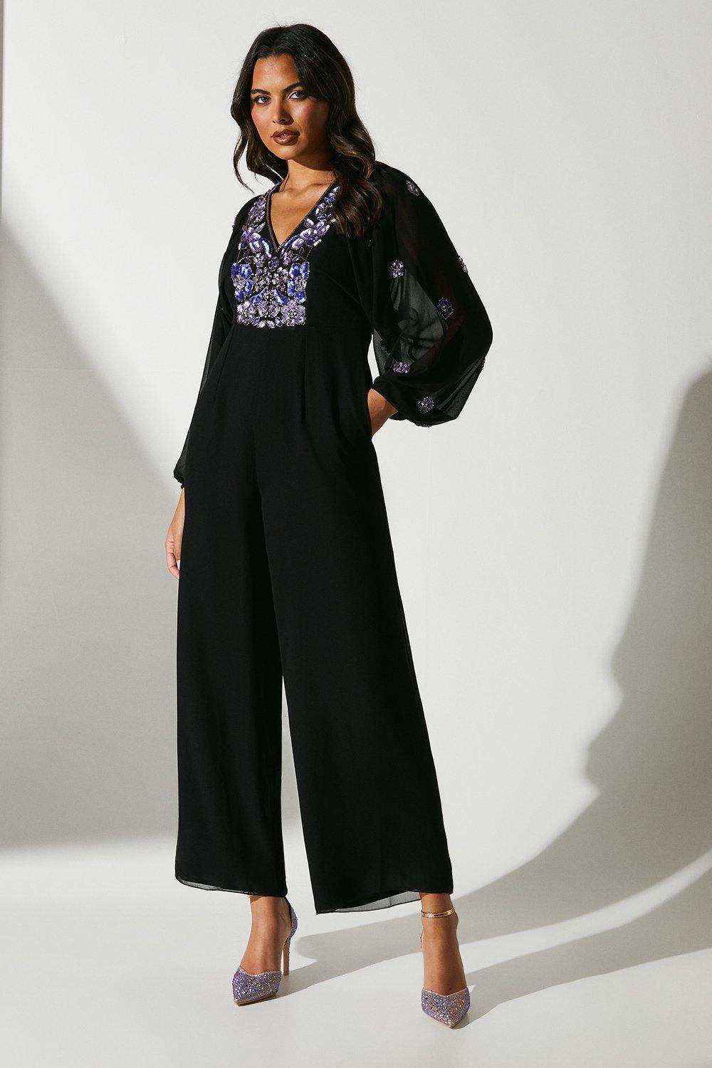 Coast Black Party Embellished Long Sleeve Batwing Jumpsuit | PLT