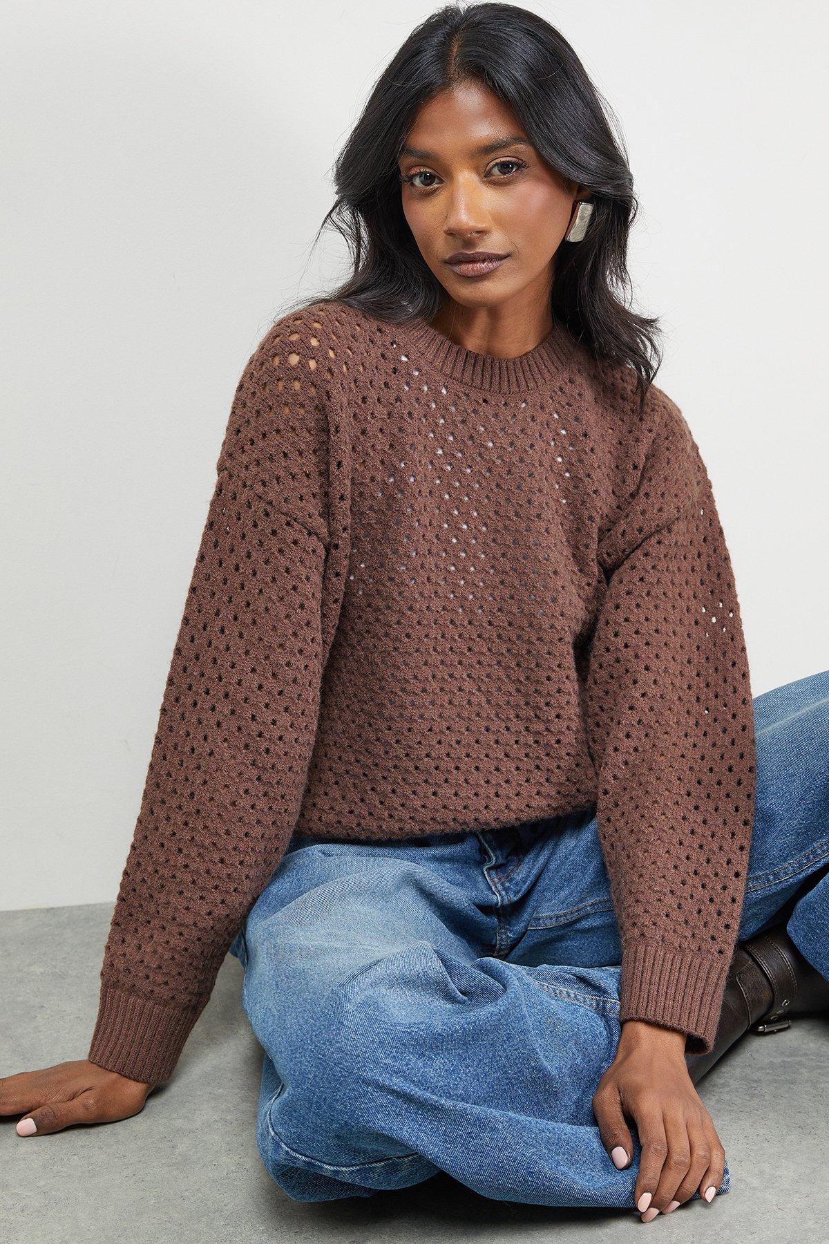 Warehouse Chocolate Open Stich Tie Side Jumper | PLT