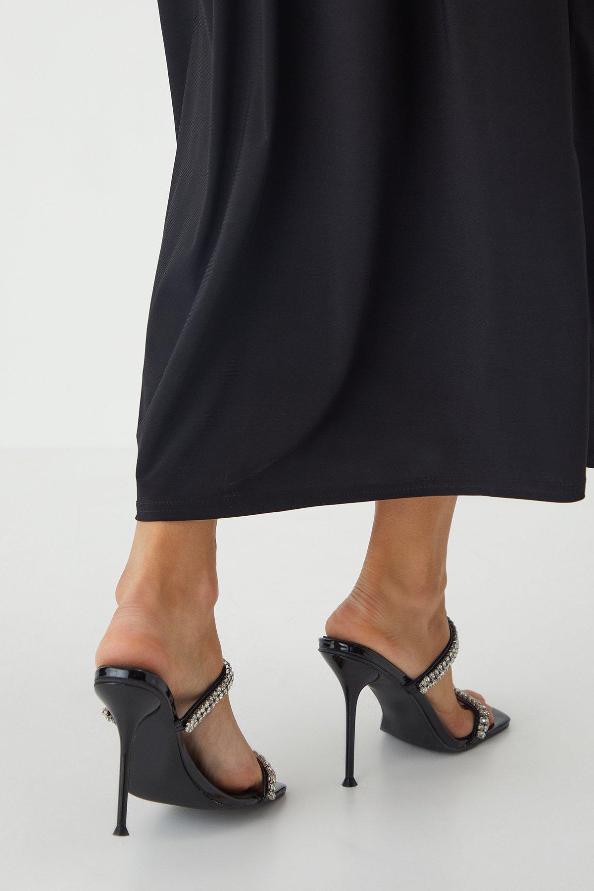 MissPap Black Diamante Double Strap High High Stiletto Heel Mules ...