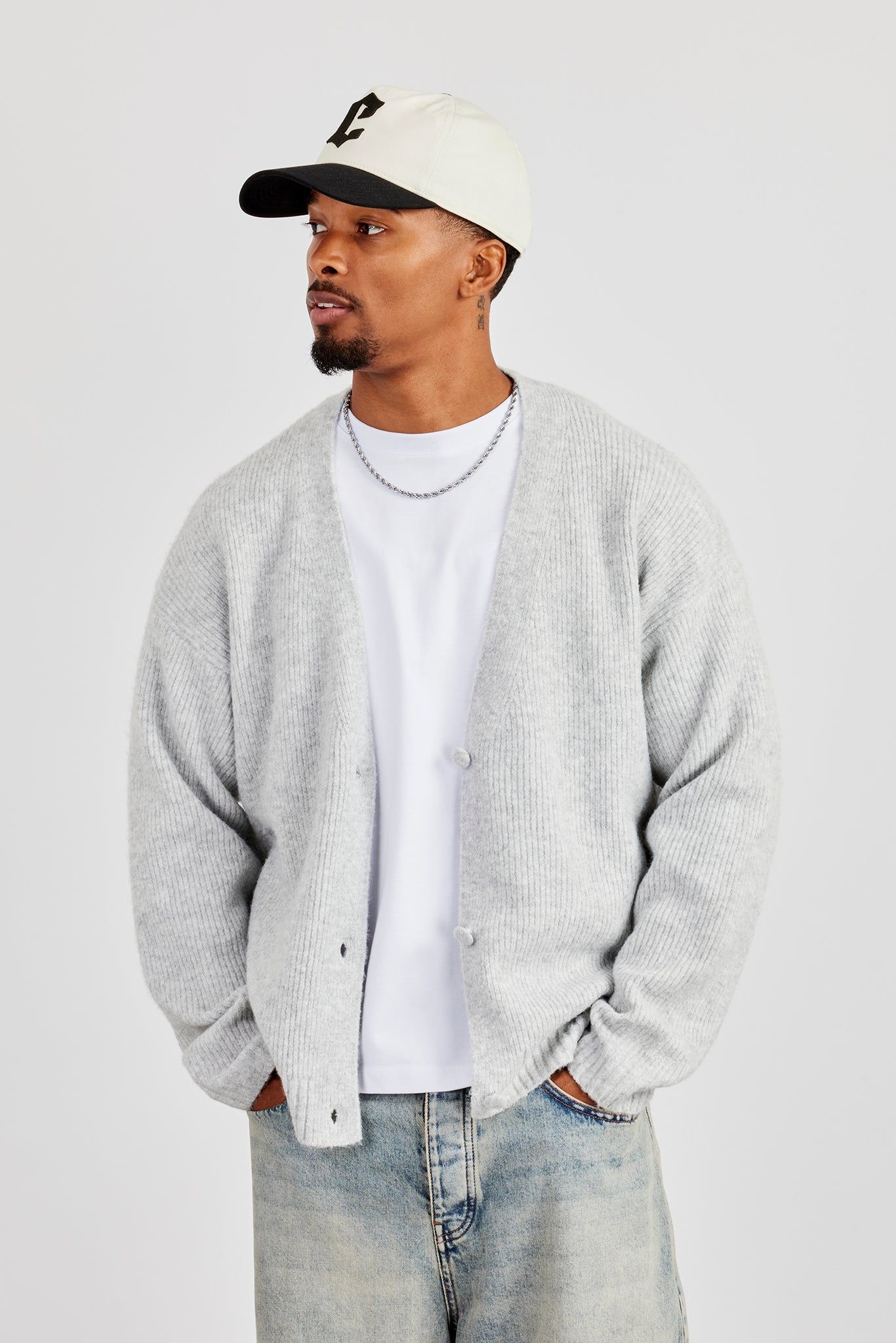 Cernucci Light Grey Knitted Cardigan - Light Grey | PLT
