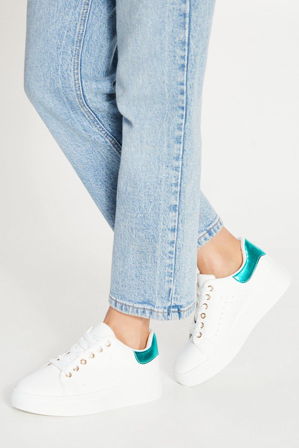 Oasis Green Kizzie Platform Lace Up Trainers | PrettyLittleThing