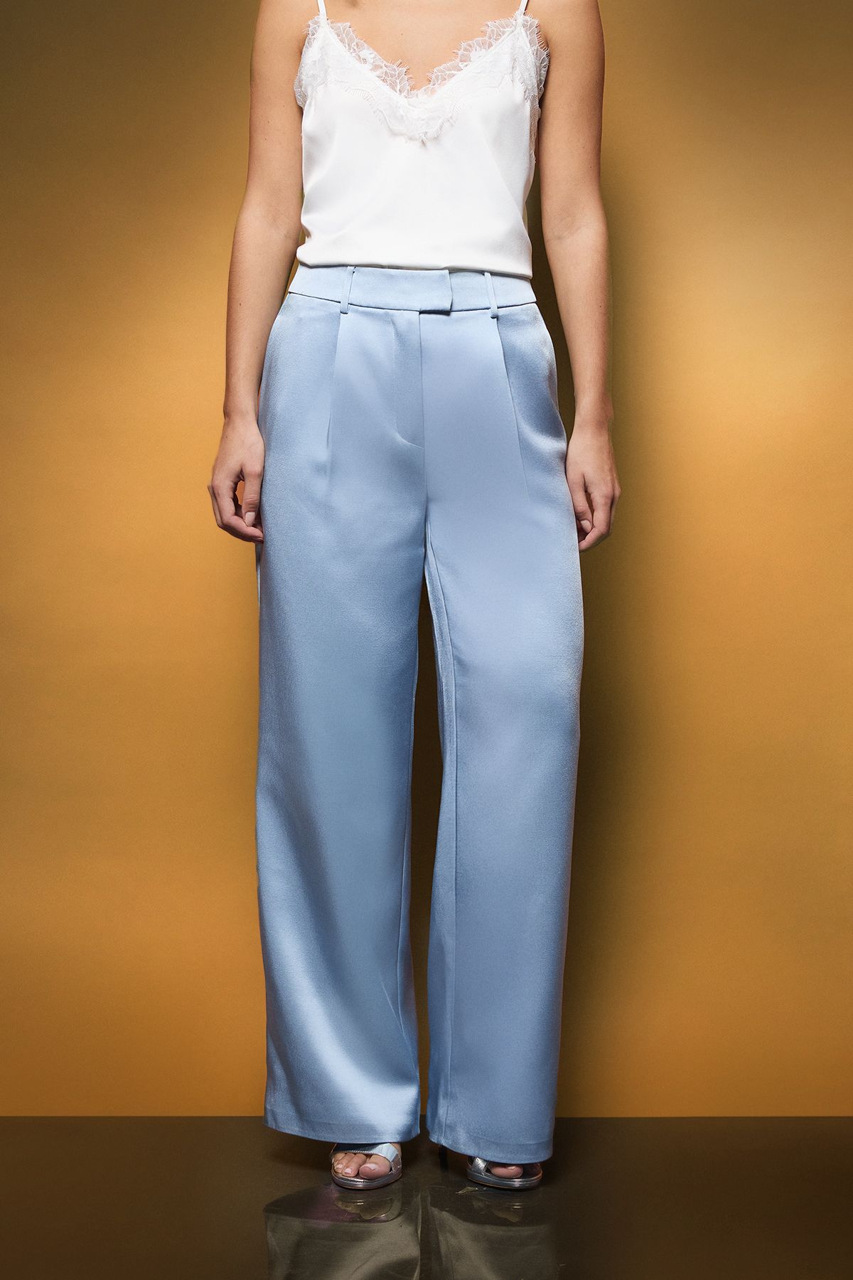 Coast Pale Blue Coast Muse Satin Wide Leg Trouser | PLT