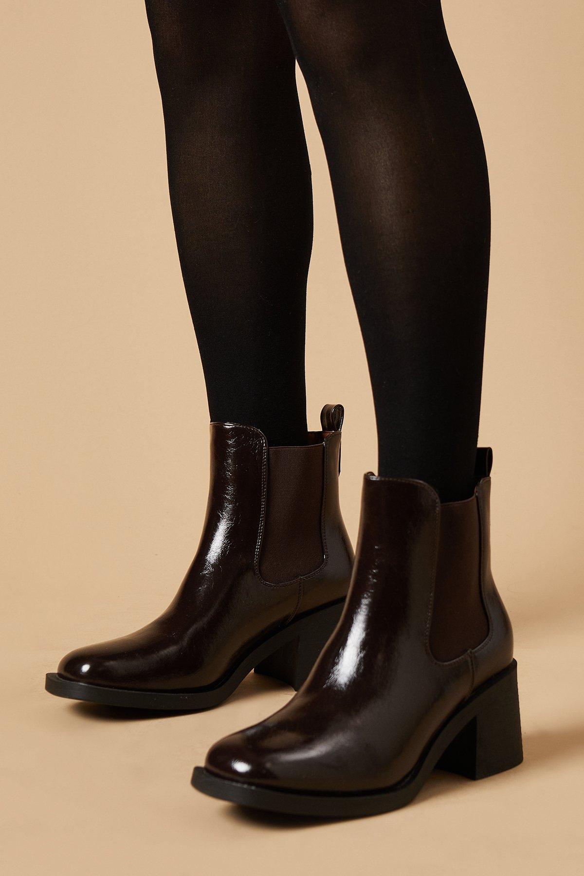 Oasis Chocolate Eva High Shine Chunky Heel Chelsea Ankle Boot | PrettyLittleThing