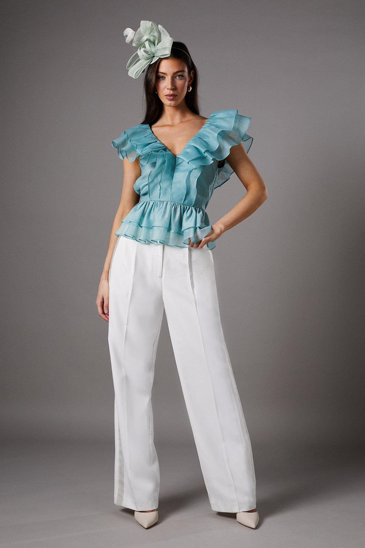 Coast Aqua Frill Texture Organza Peplum Top | PrettyLittleThing