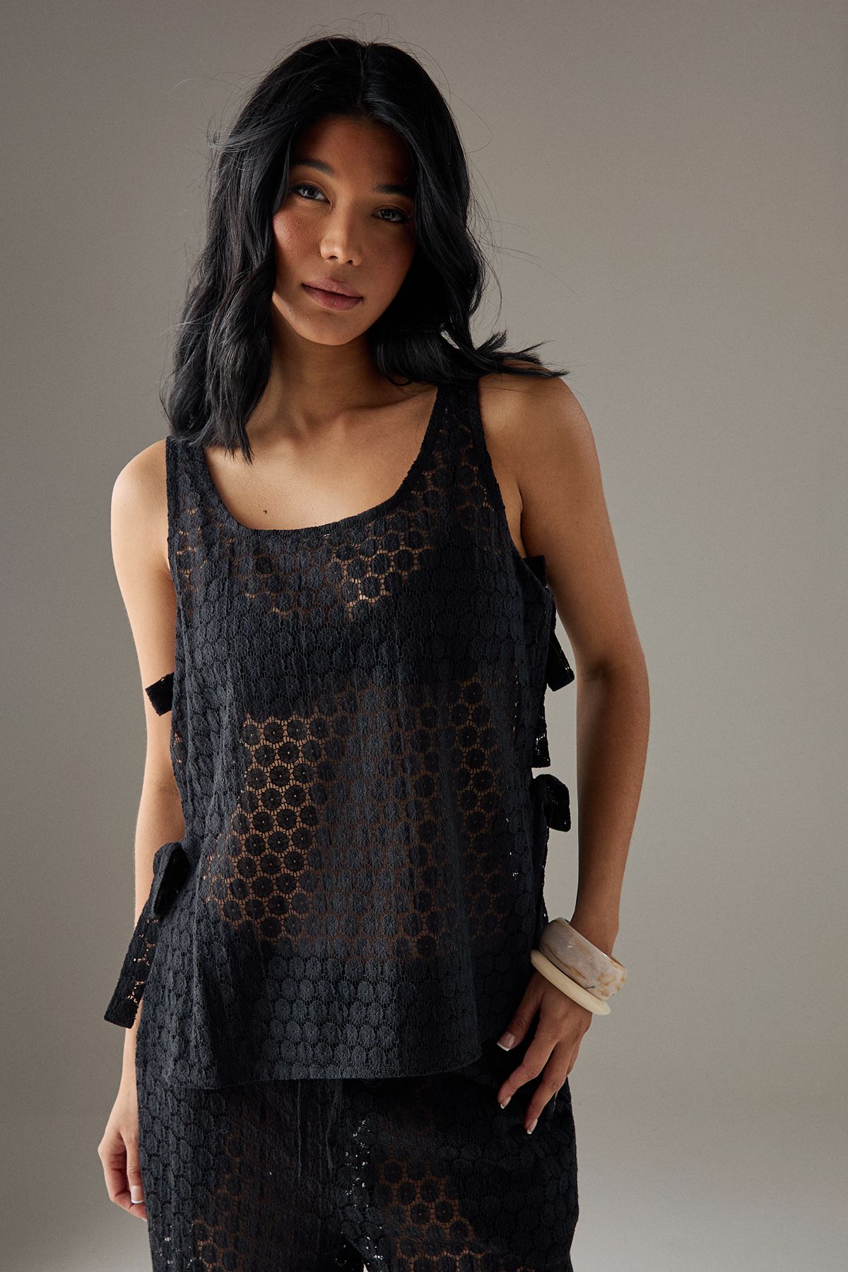 Warehouse Black Crochet Tie Side Tank Top | PLT
