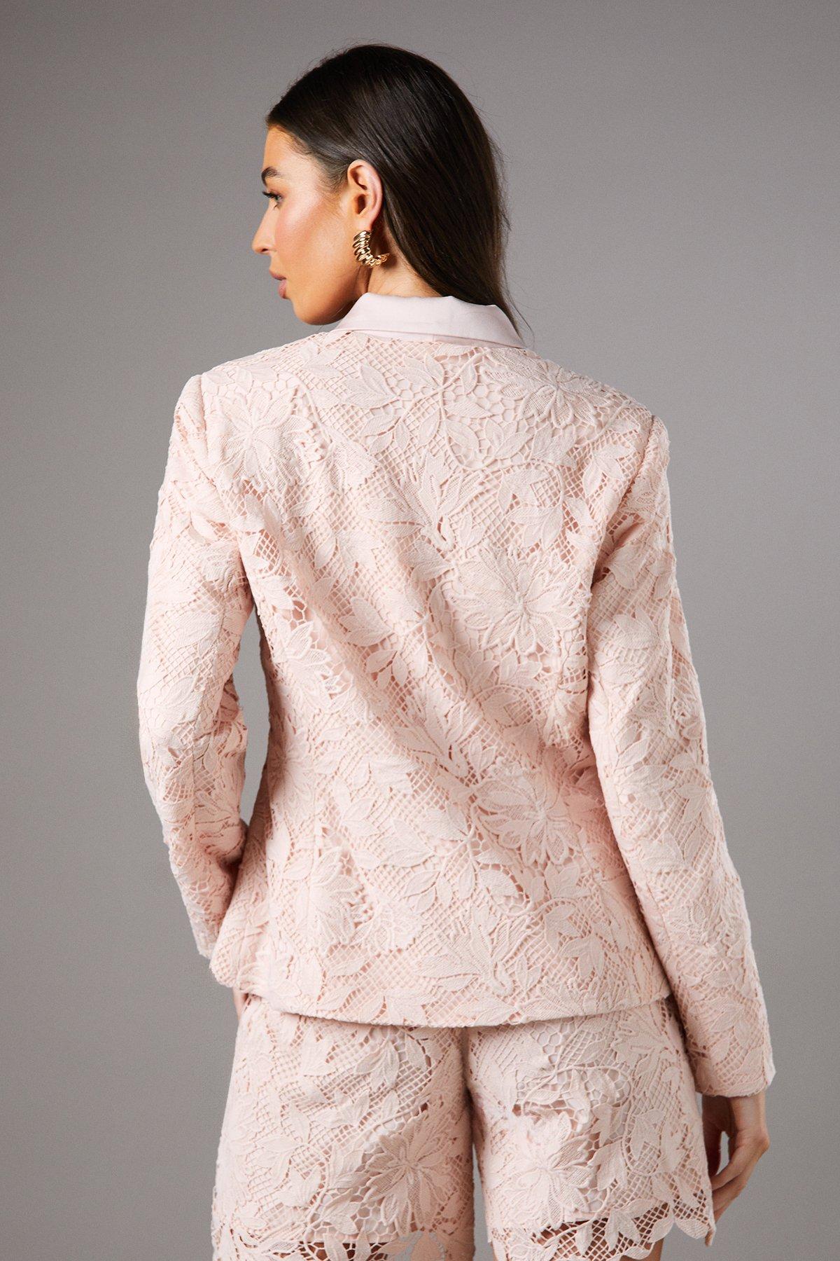 Coast Blush Lace Double Breasted Blazer With Satin Lapel | PLT