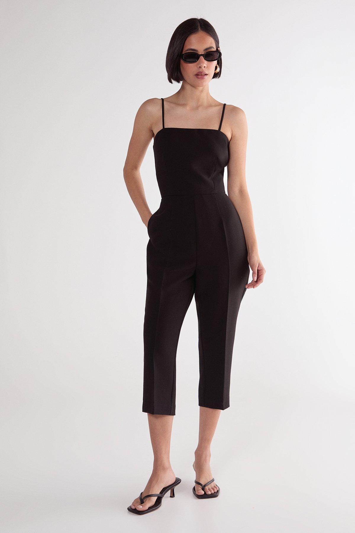 NastyGal Black Tailored Capri Romper | PLT