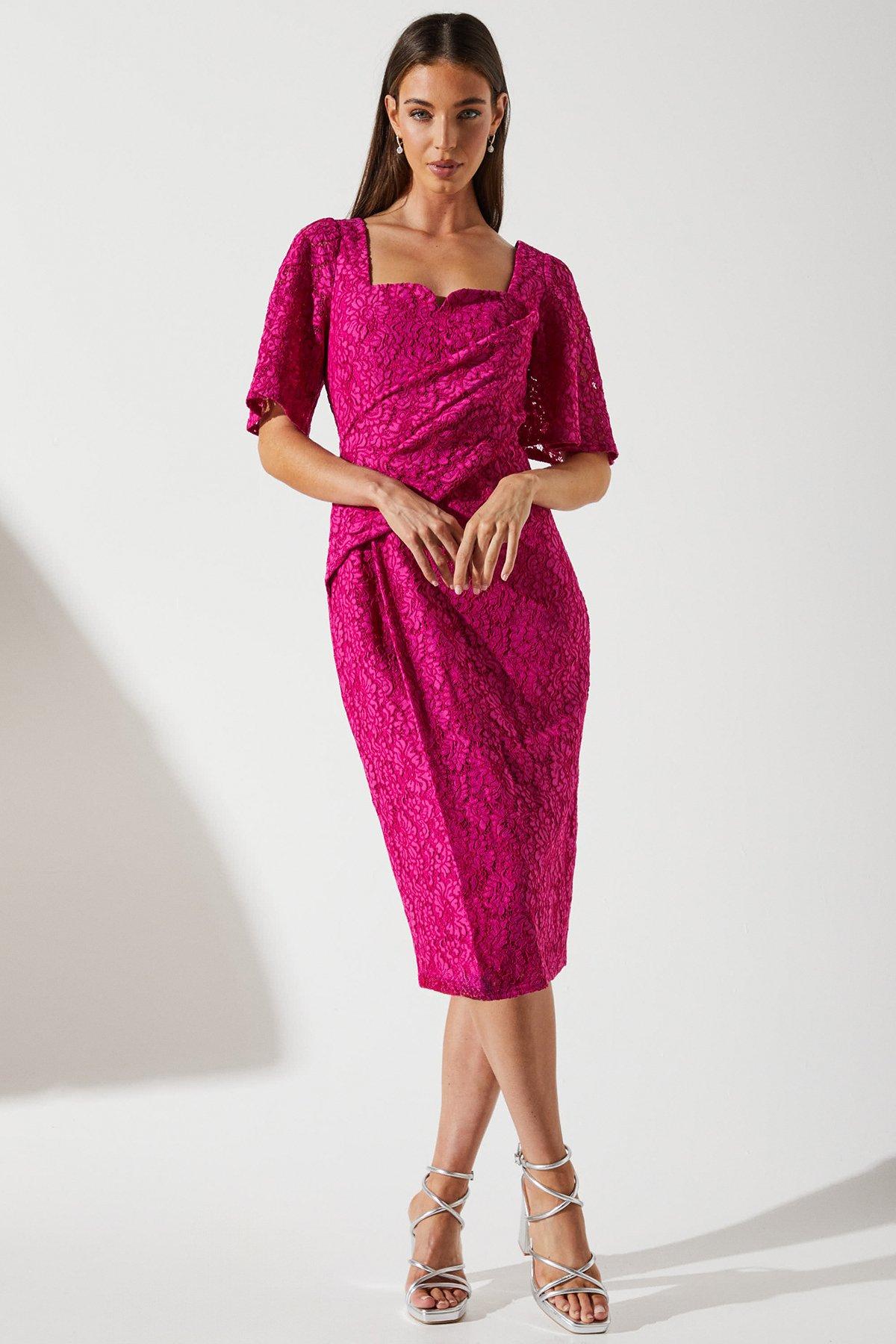 Coast Berry Lace Wrap Wedding Guest Dress | PLT