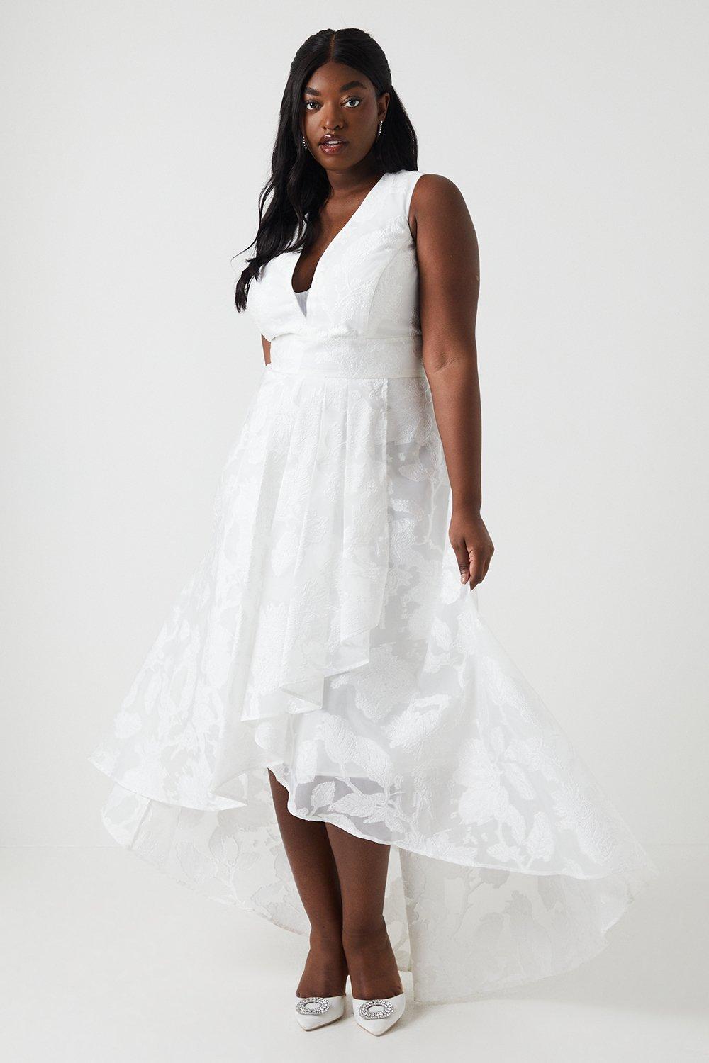 Coast Ivory Plus Size Plunge Neck Waterfall Organza Jacquard Maxi Dress ...