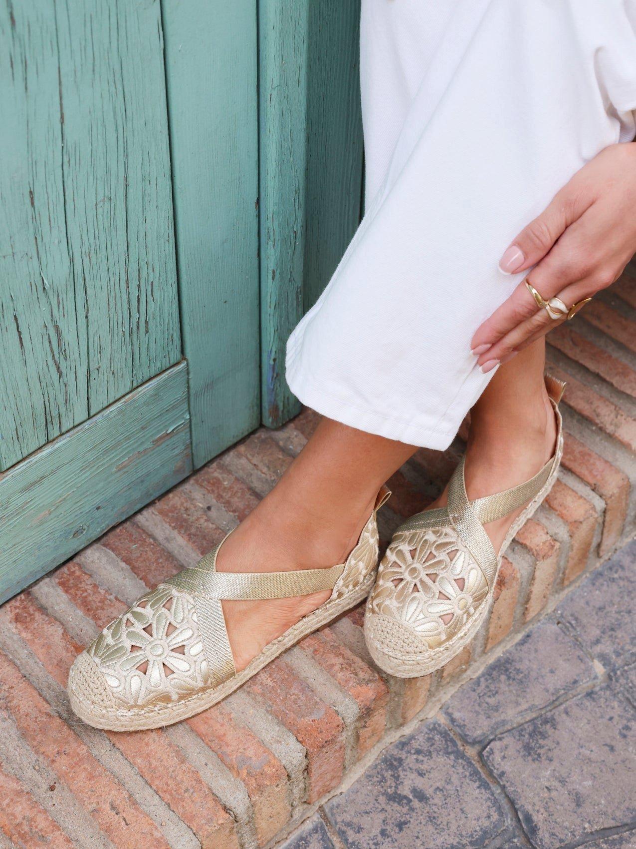 Linzi Gold Jillian Gold Faux Leather Flower Cut Out Espadrille Sandal | PLT