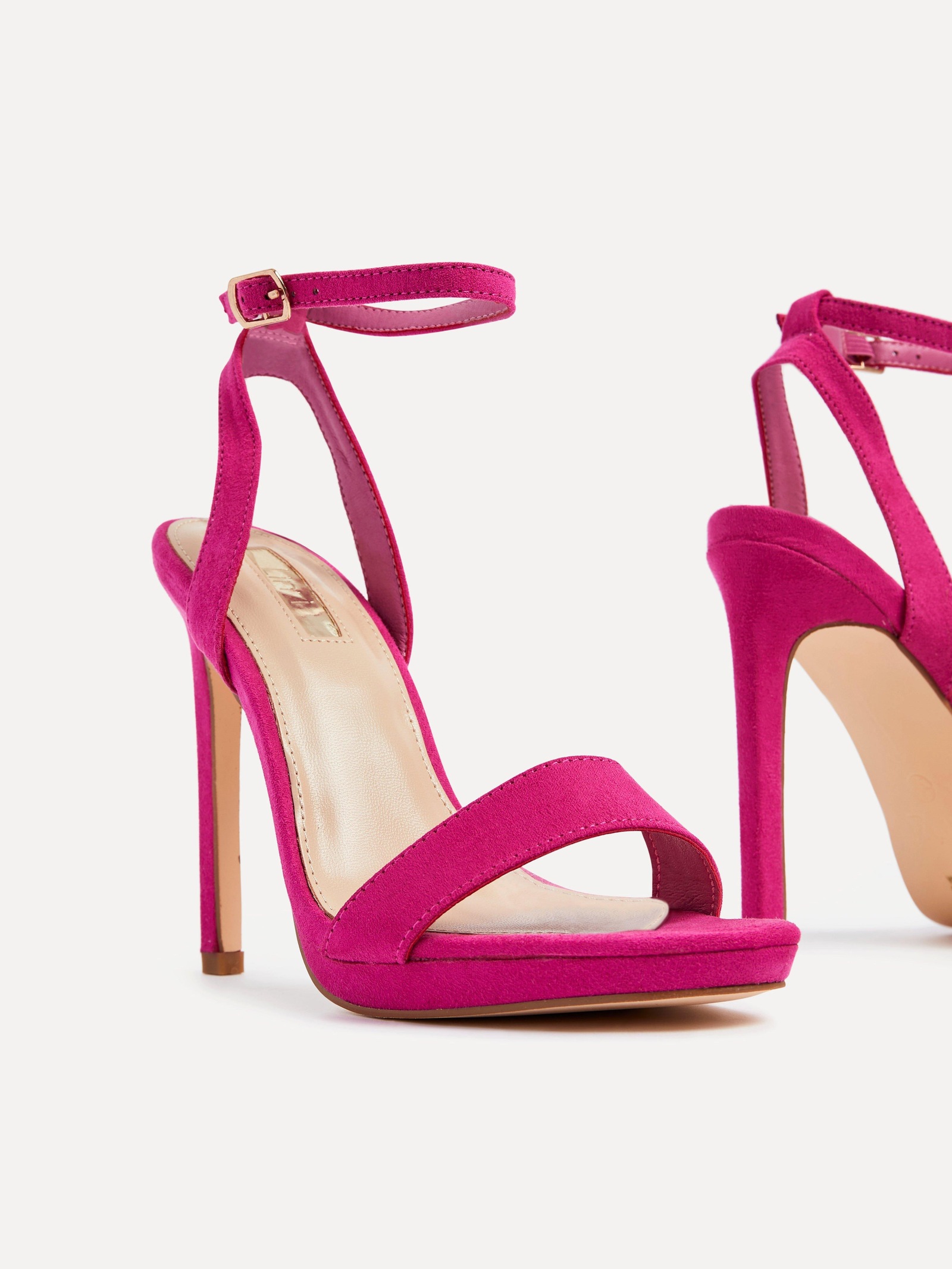 Linzi Fuchsia Higher Love Fuchsia Suede Open Back Barely There Stiletto ...