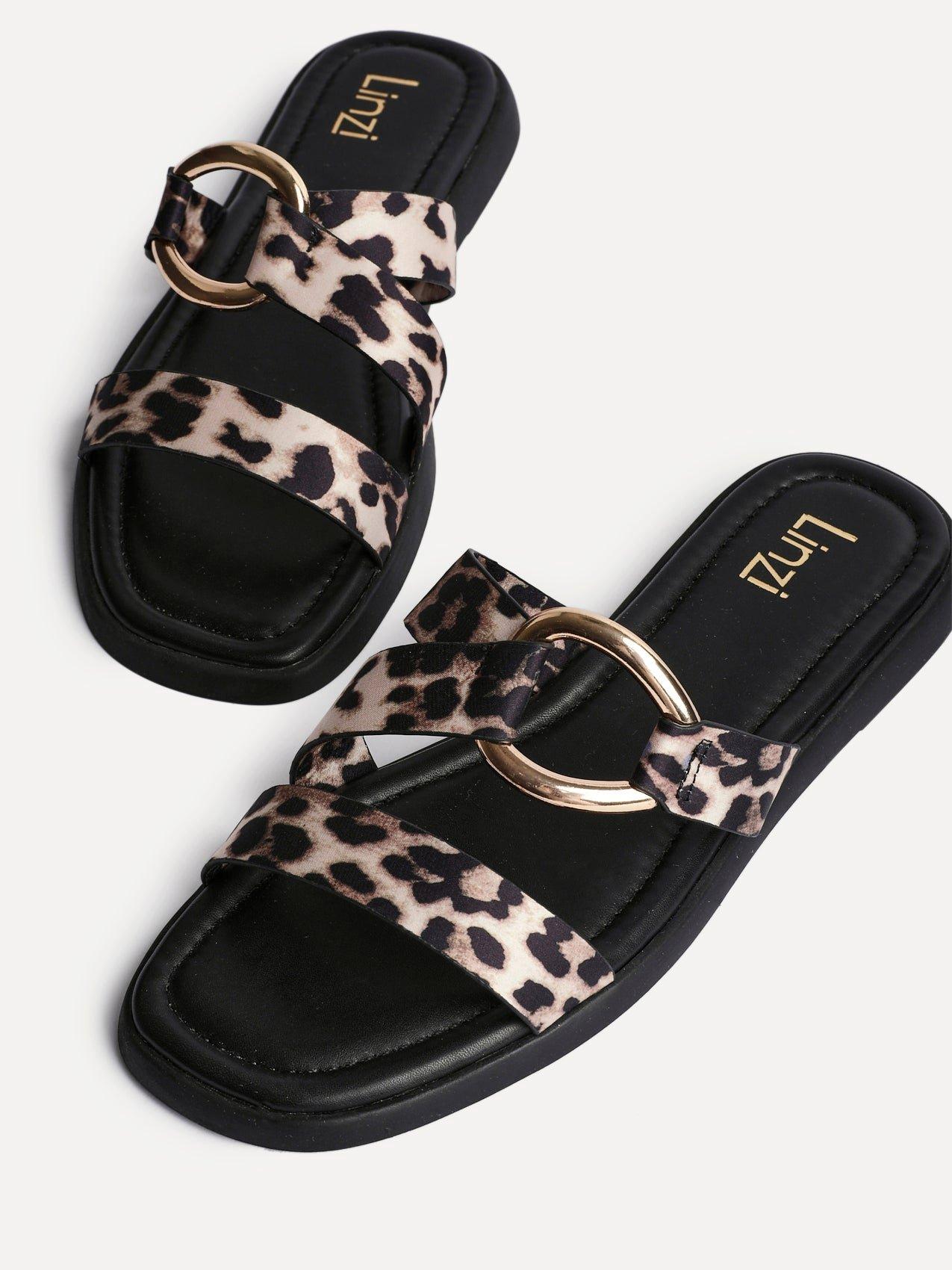 Linzi Yellow Cassandra Leopard Print Double Strap Sandal | PLT