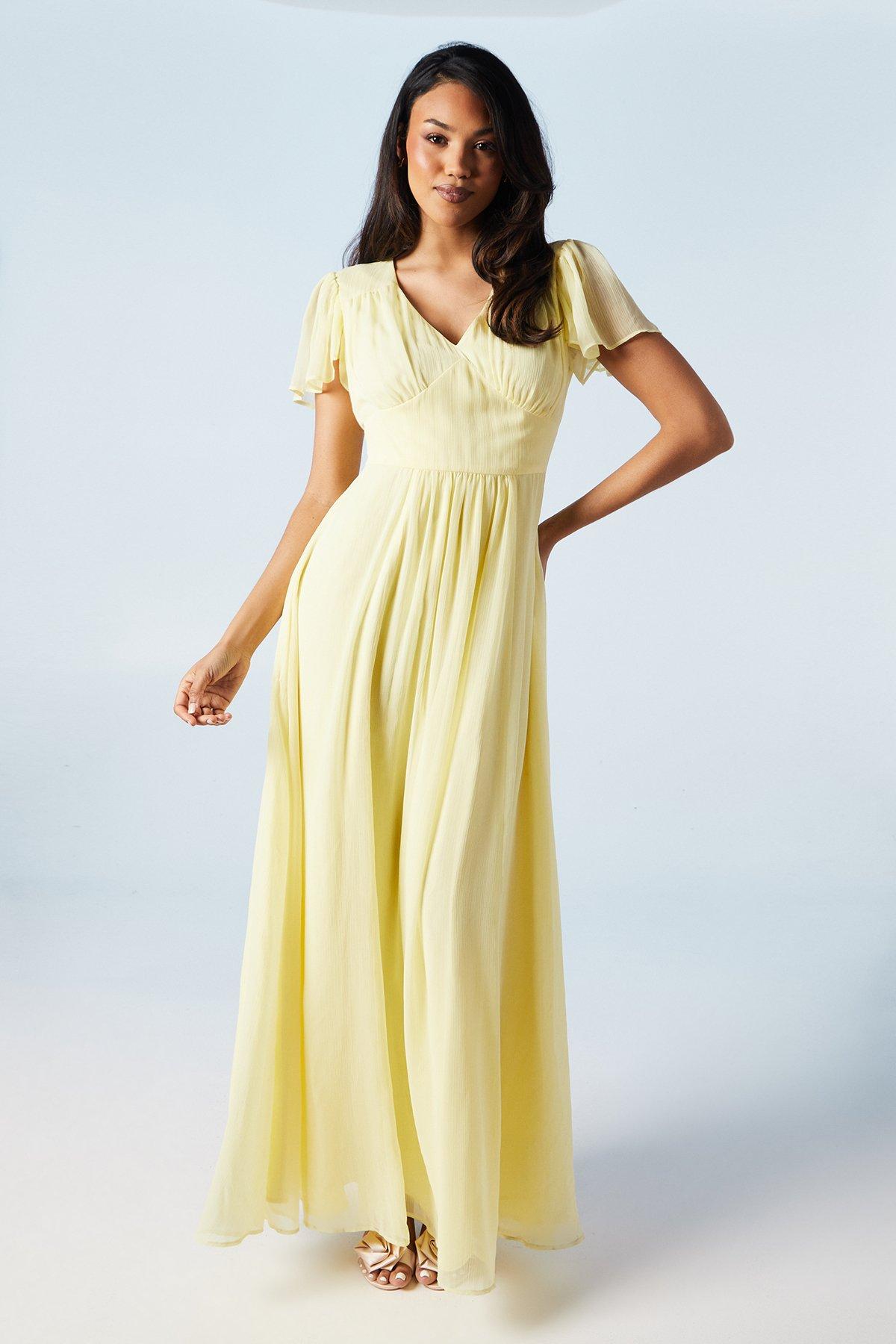 Coast Lemon Angel Sleeve Georgette Bridesmaid Maxi Dress | PLT