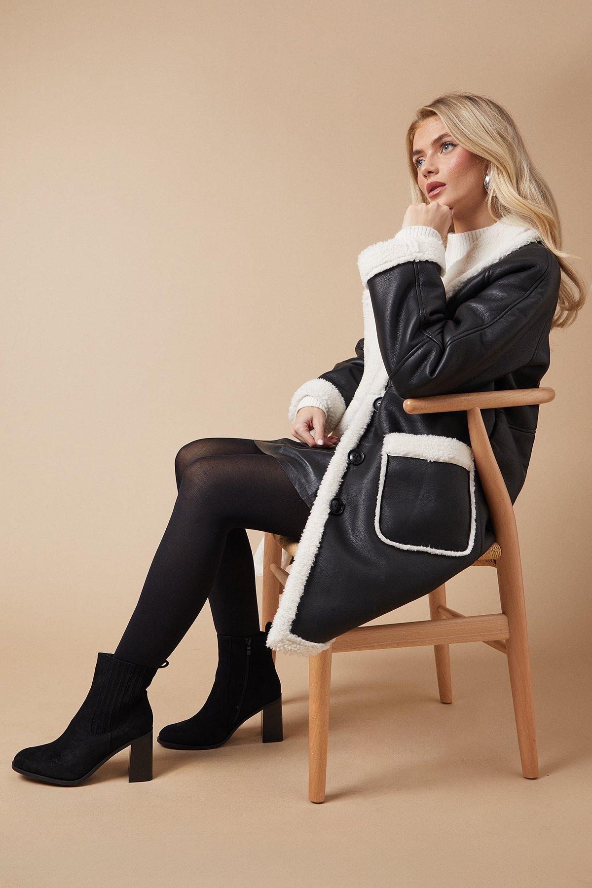 Oasis Natural Black Maria Faux Suede High Block Heel Chelsea Boots | PLT