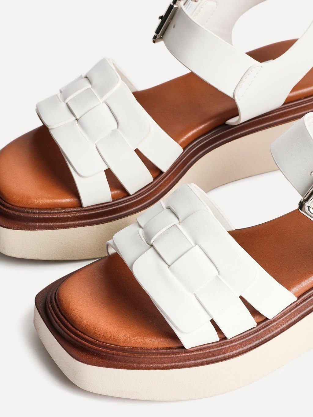 Linzi White Zuri White Faux Leather Flatform Sandals | PLT